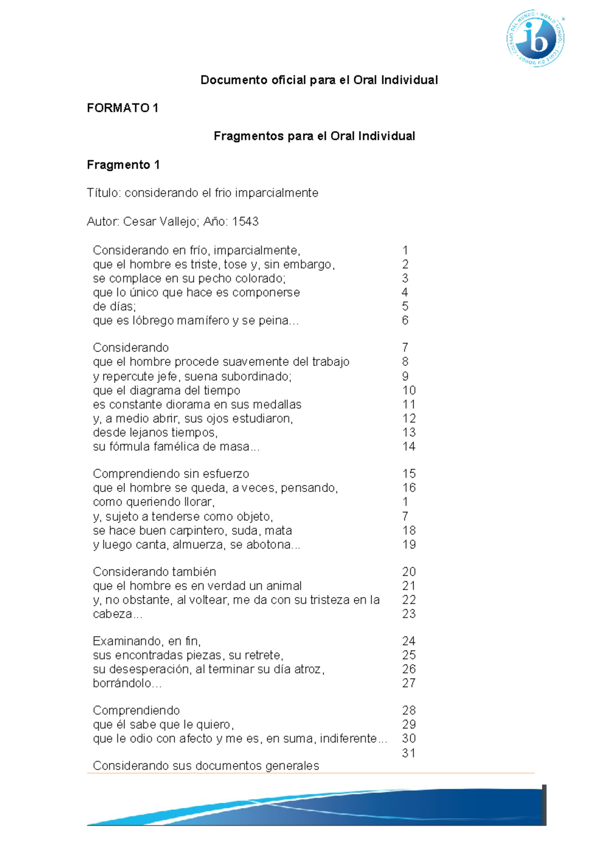 oral individual - Documento oficial para el Oral Individual FORMATO 1 ...