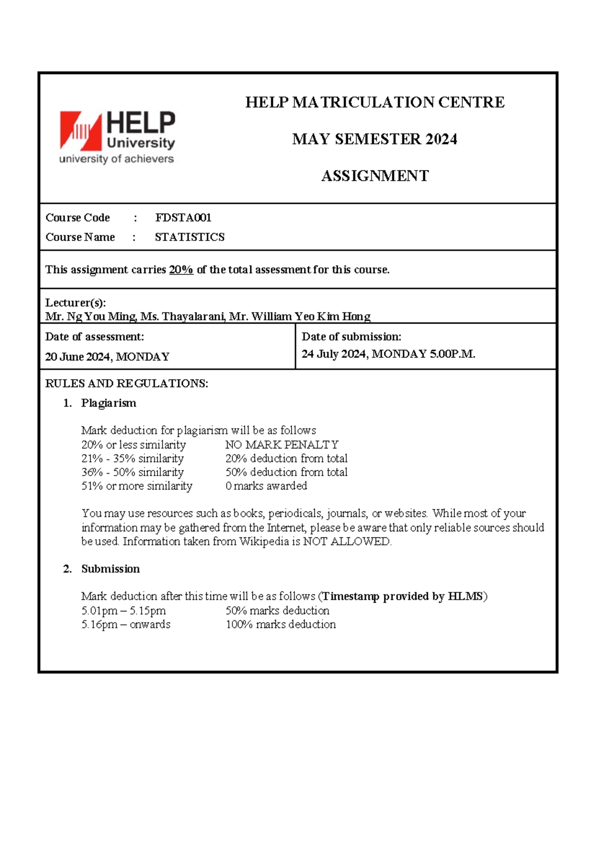 Assignment Instructions May 2024 - HELP MATRICULATION CENTRE MAY ...