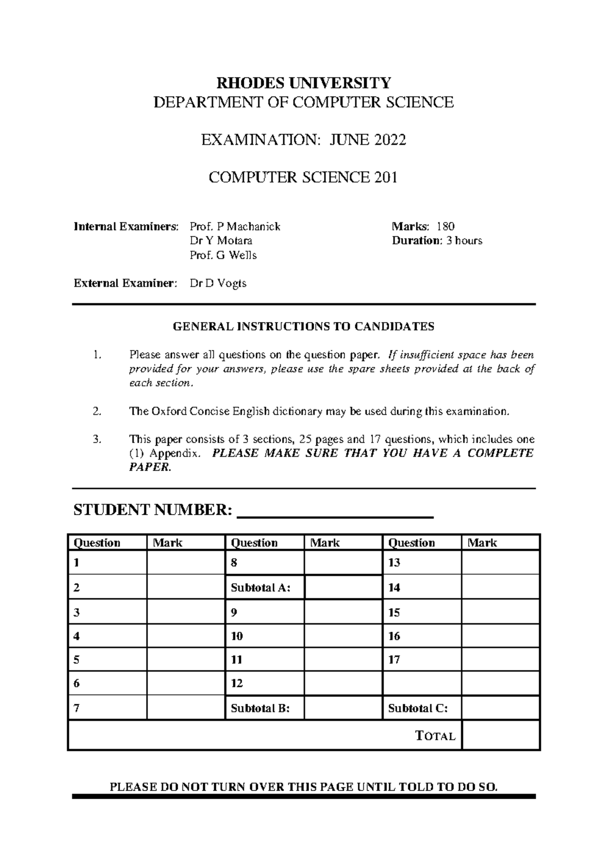 202206 CS201 Jun 2022 - exam paper - RHODES UNIVERSITY DEPARTMENT OF COMPUTER SCIENCE ...