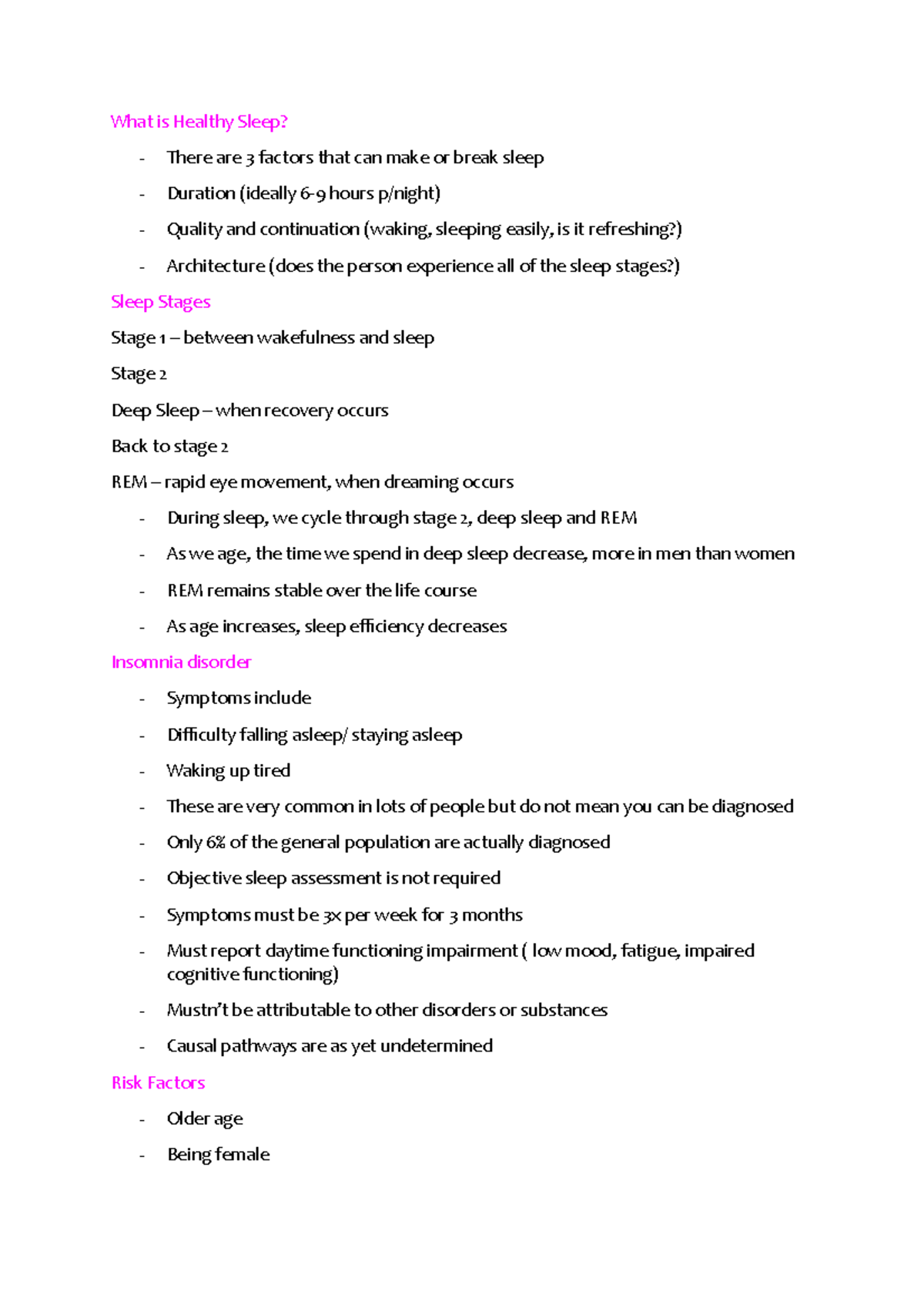 What is Healthy Sleep - Lecture notes notes from class - What is ...