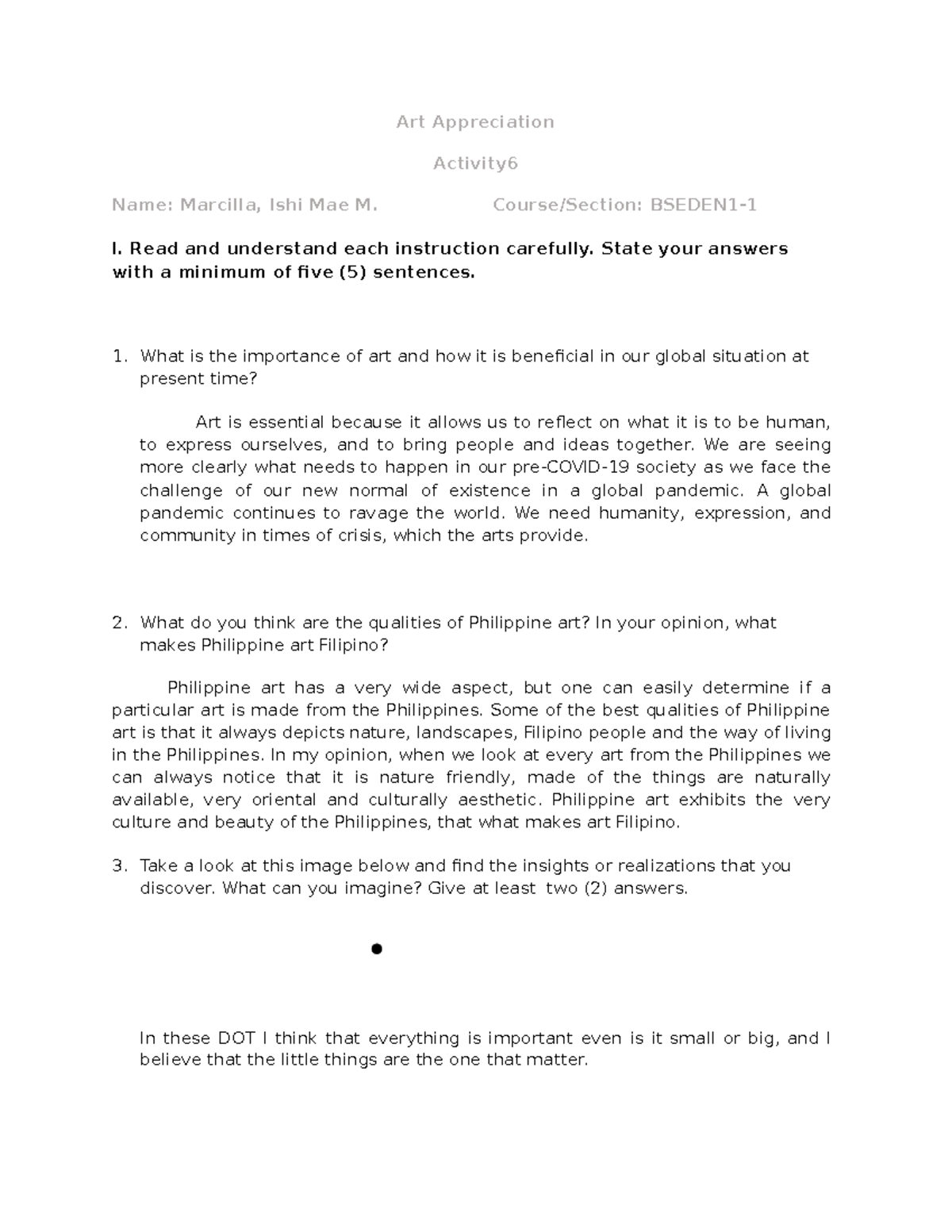 ART Appreciation - Activity 6 - Art Appreciation Activity Name ...