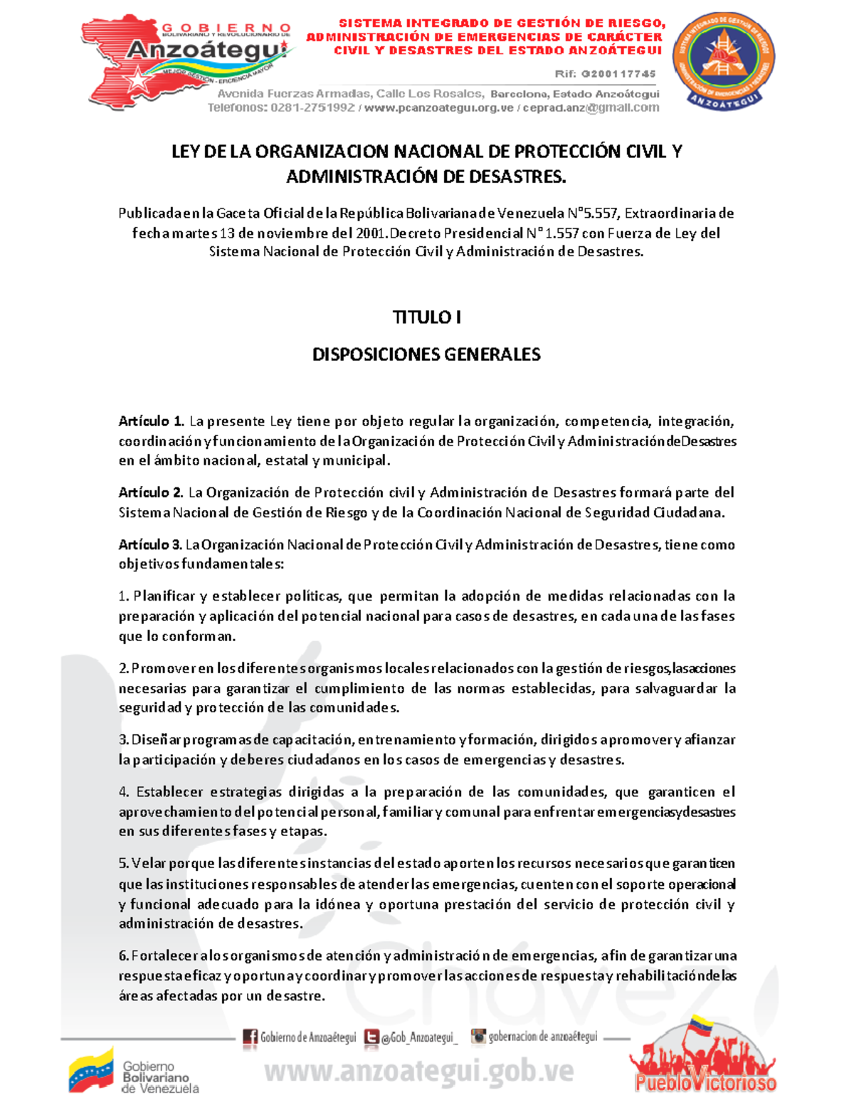 Ley de proteccion civil y administracion de desastres - LEY DE LA ORGANIZACION NACIONAL DE - Studocu