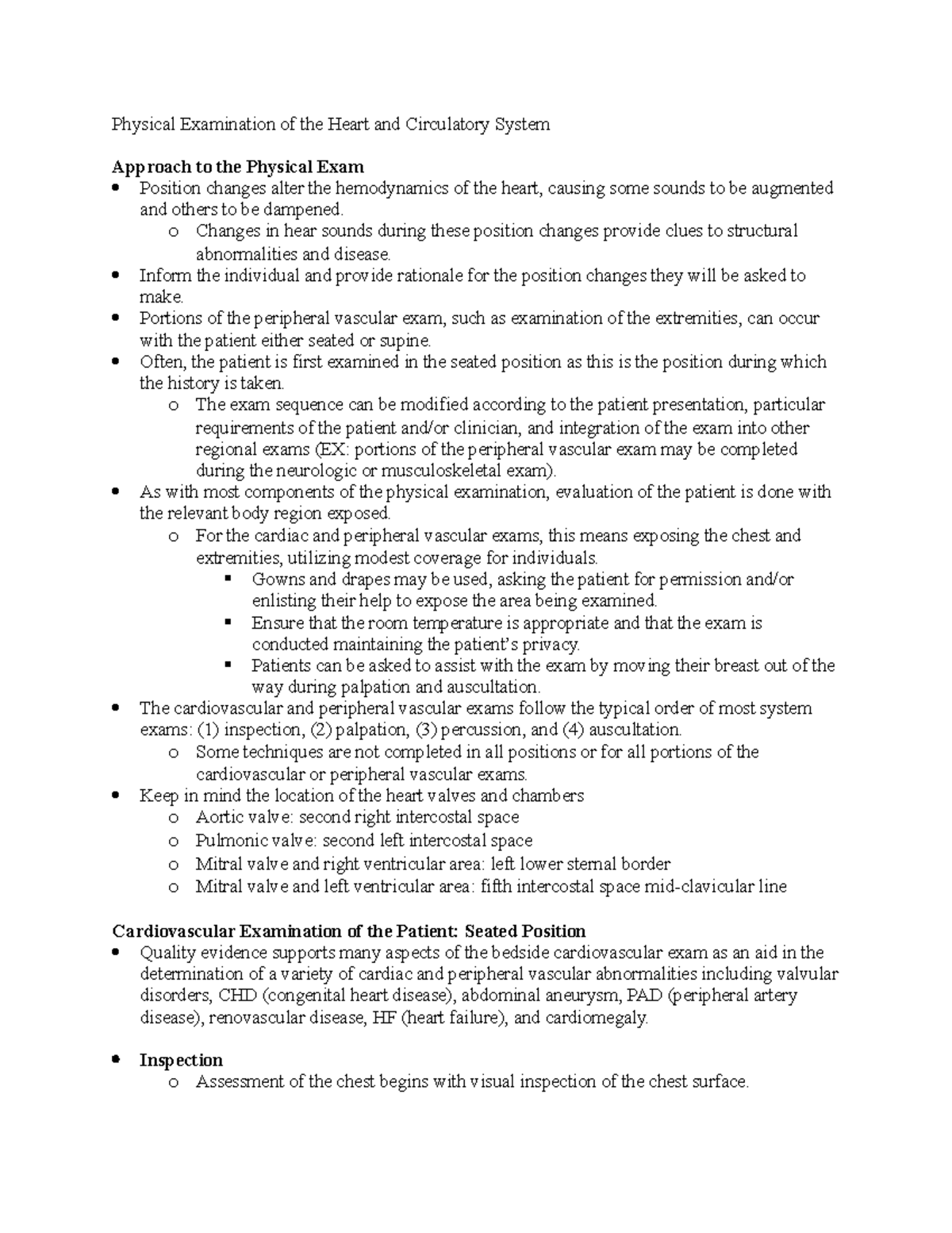 Notes for cardiac unit - Physical Examination of the Heart and ...