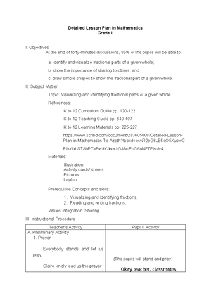 Detailed Lesson Plan Mathematics 6 Adding Dissimilar Fraction ...
