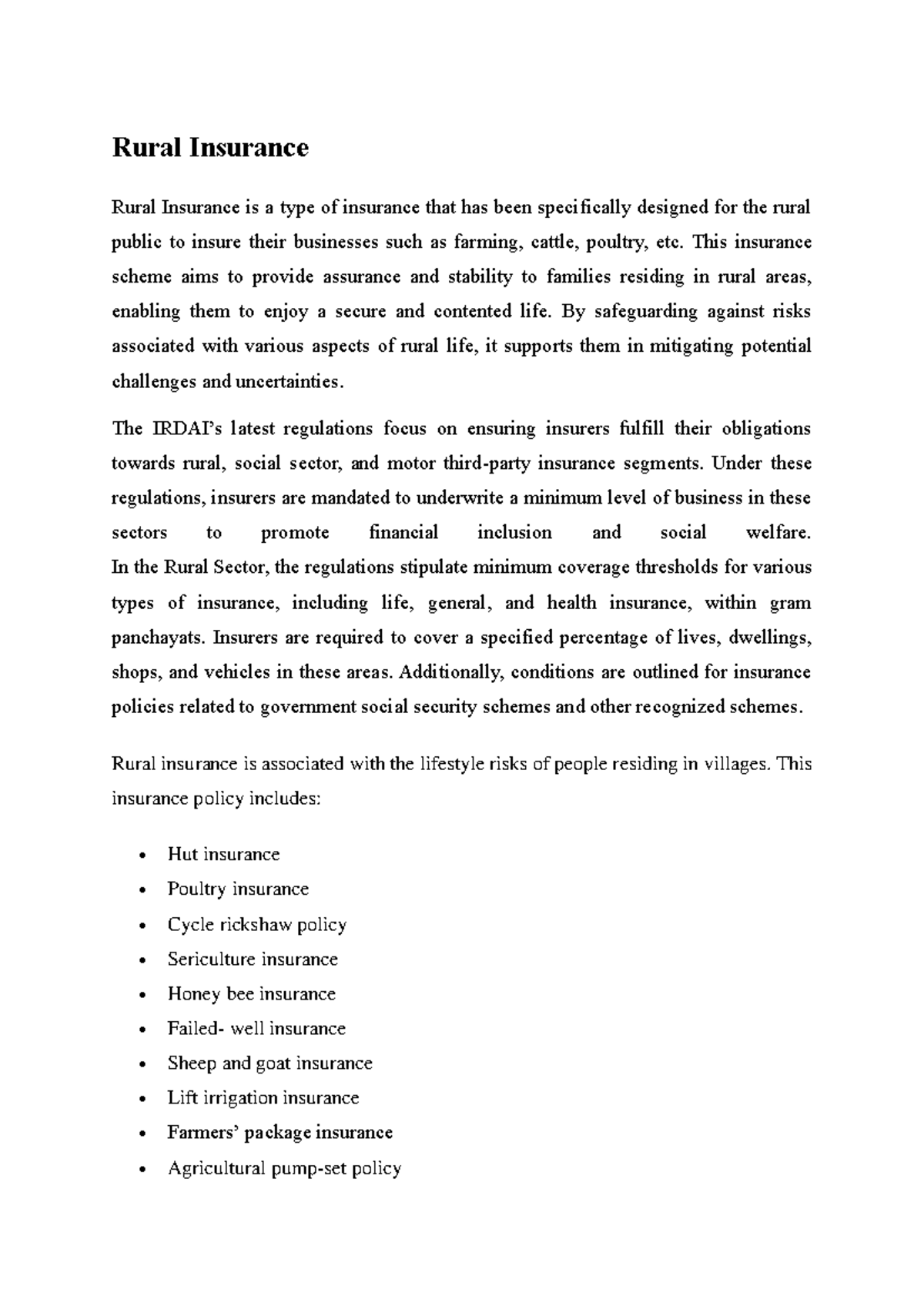 Rural Insurance - Rural Insurance Rural Insurance is a type of ...