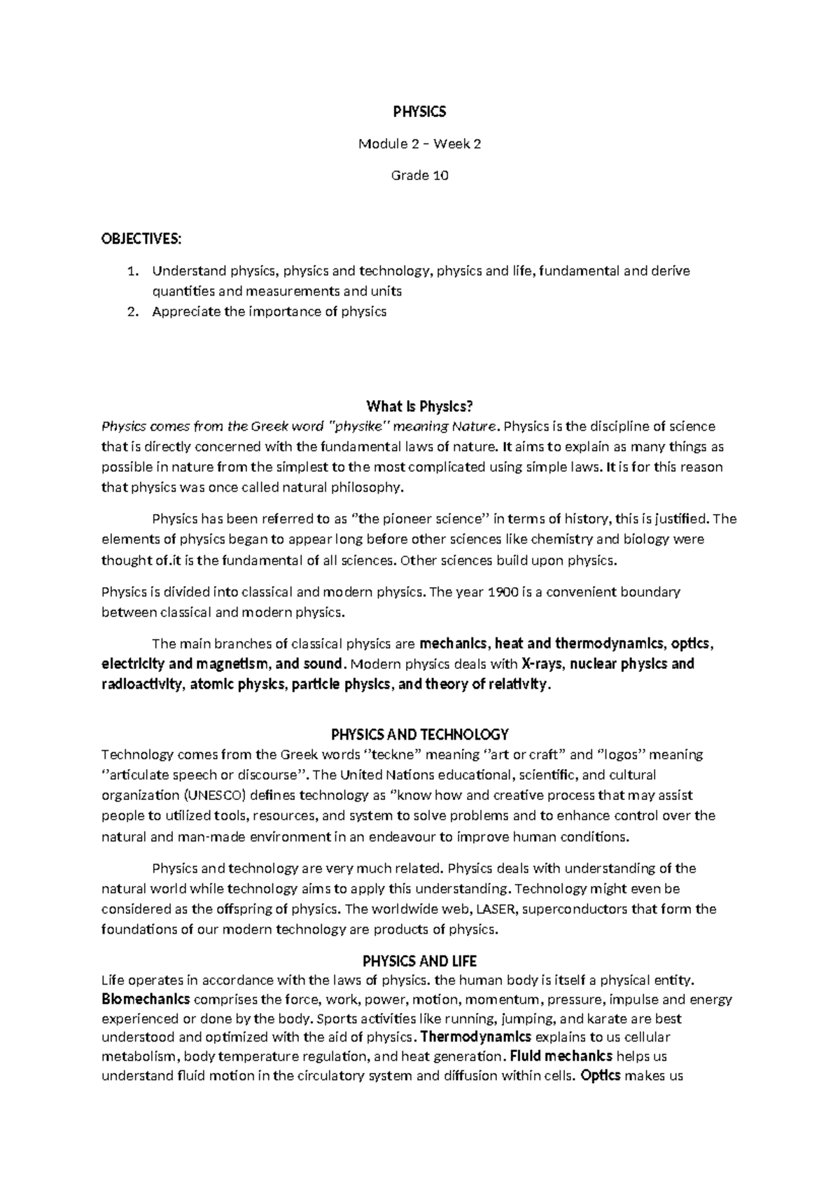 Physics-M2-1 - Source - PHYSICS Module 2 – Week 2 Grade 10 OBJECTIVES ...