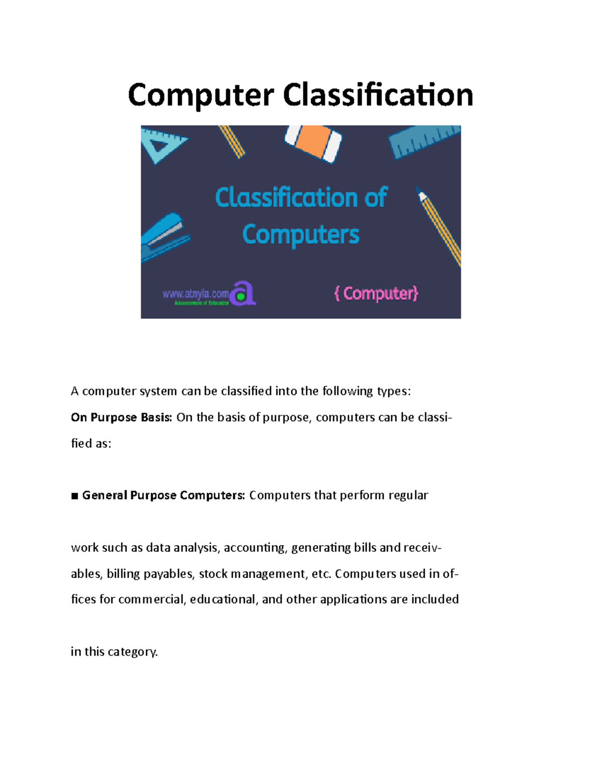 Computer Classification - Computers used in of- fices for commercial ...