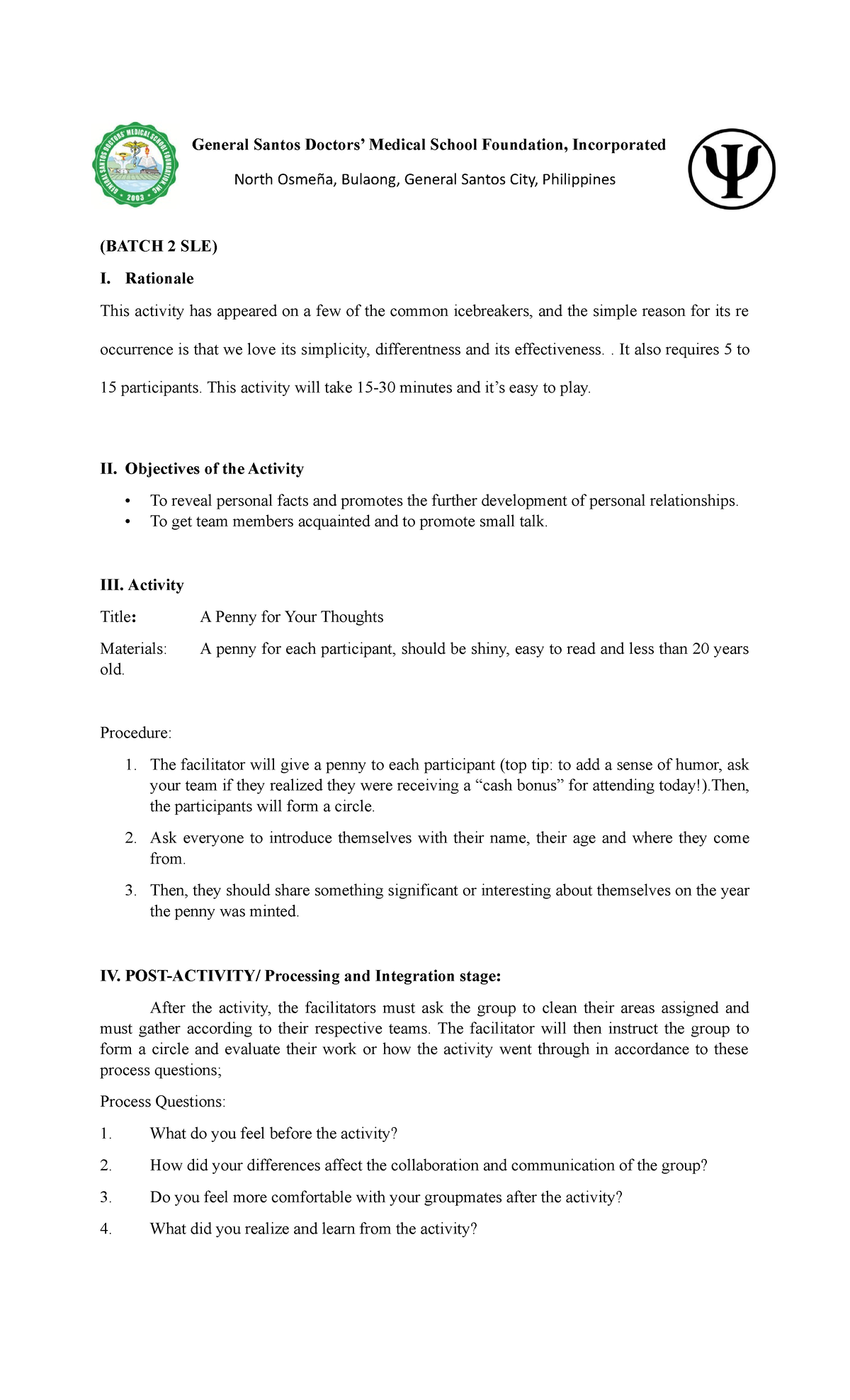 Structured Learning Experience - General Santos Doctors’ Medical School ...