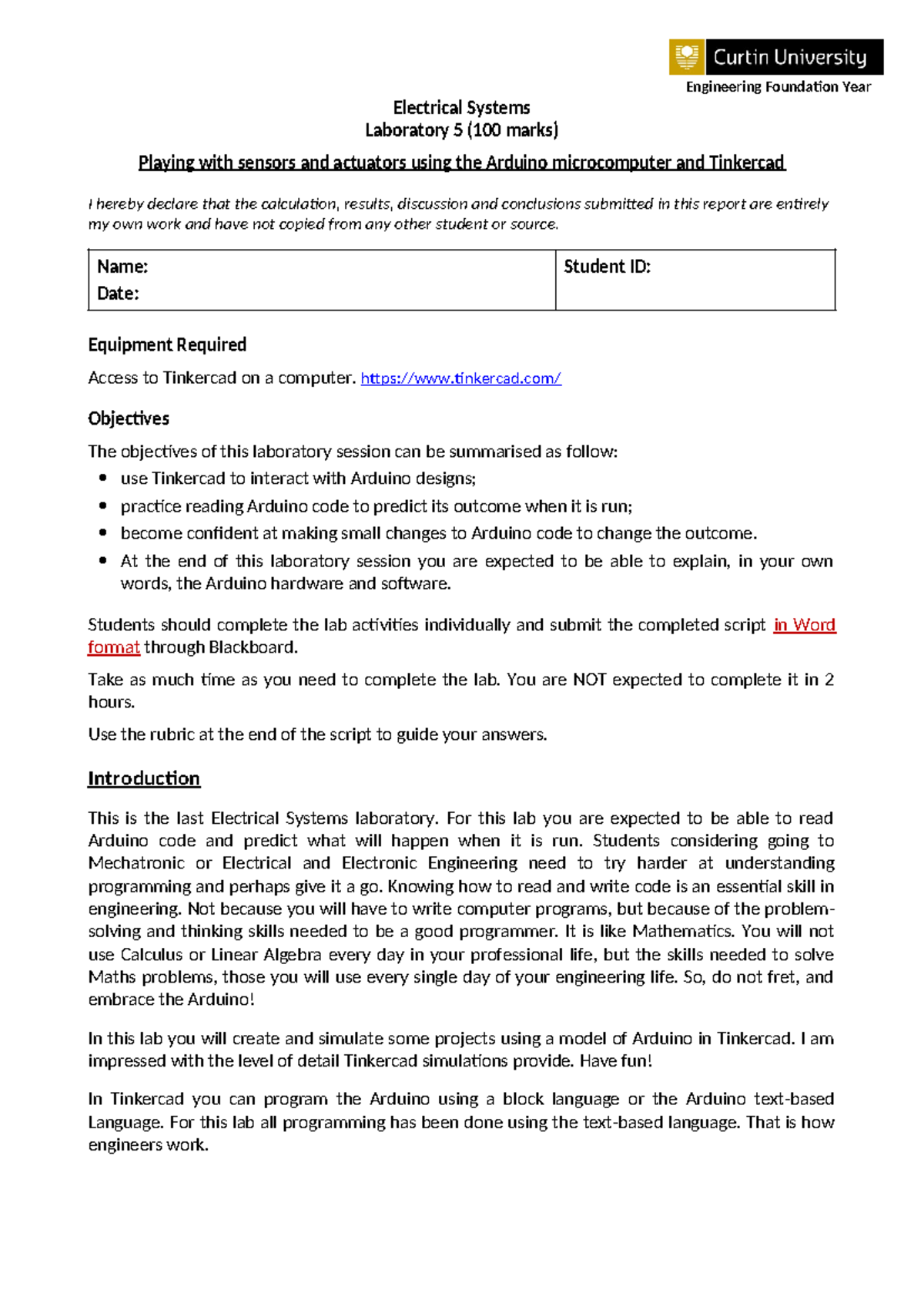 ELEN1000 Lab 5 online - Engineering Foundation Year Electrical Systems Laboratory 5 (100 marks ...