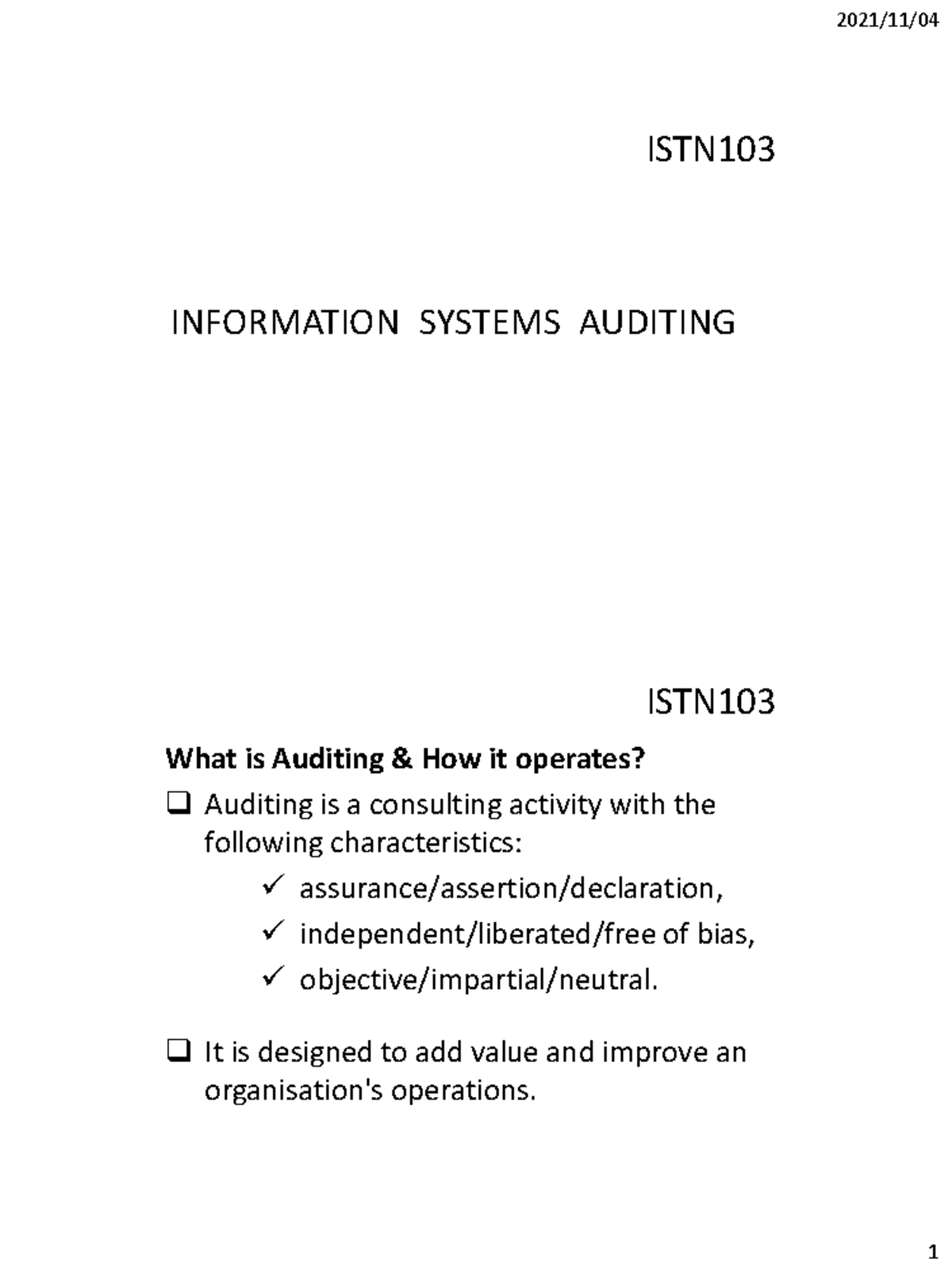 ISA Lec2 Process and Method - ISTN INFORMATION SYSTEMS AUDITING What is ...