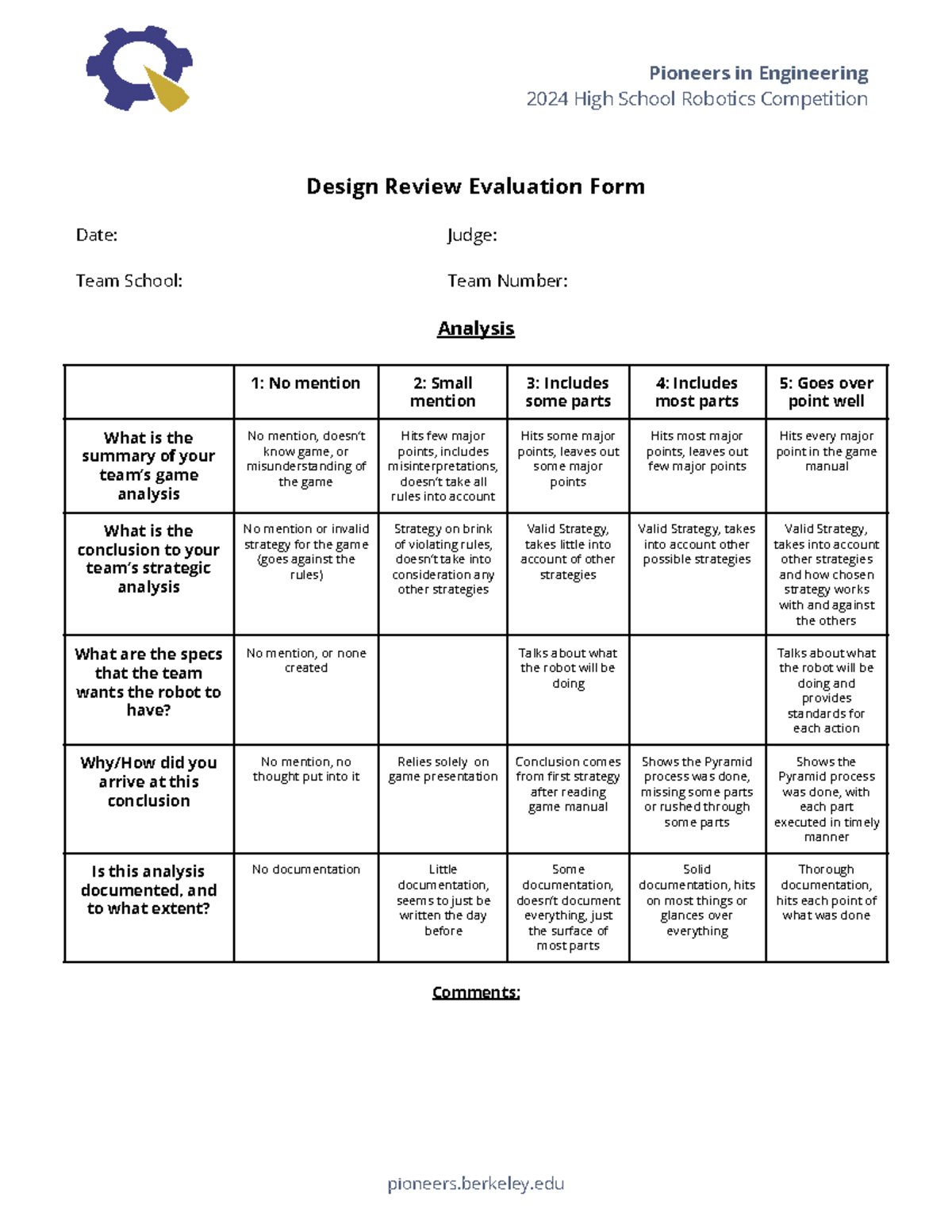 2024 Design Review Rubric - 2024 High School Robotics Competition ...