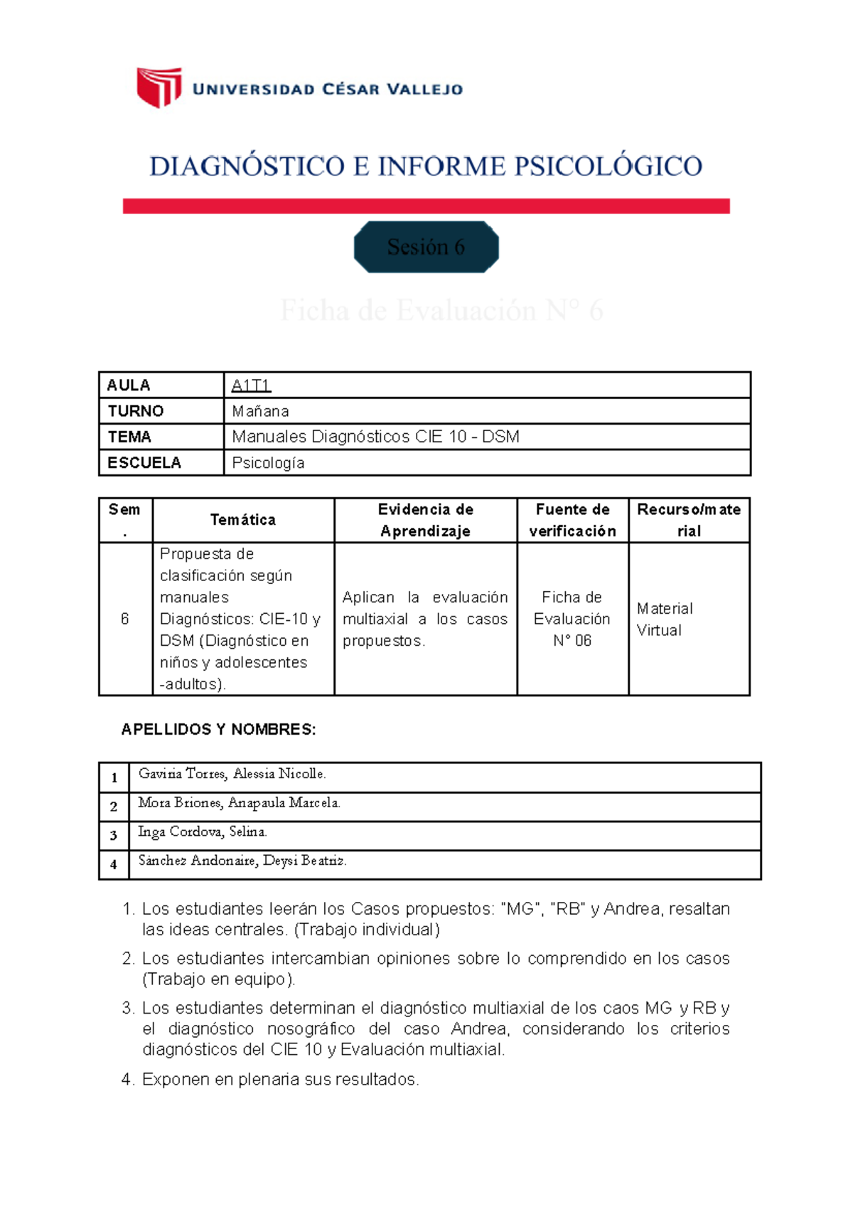 G5 Ficha DE Evaluación -DIAG-INFO - Sesión 6 - 2024-1 - AULA A1T TURNO Mañana TEMA Manuales ...