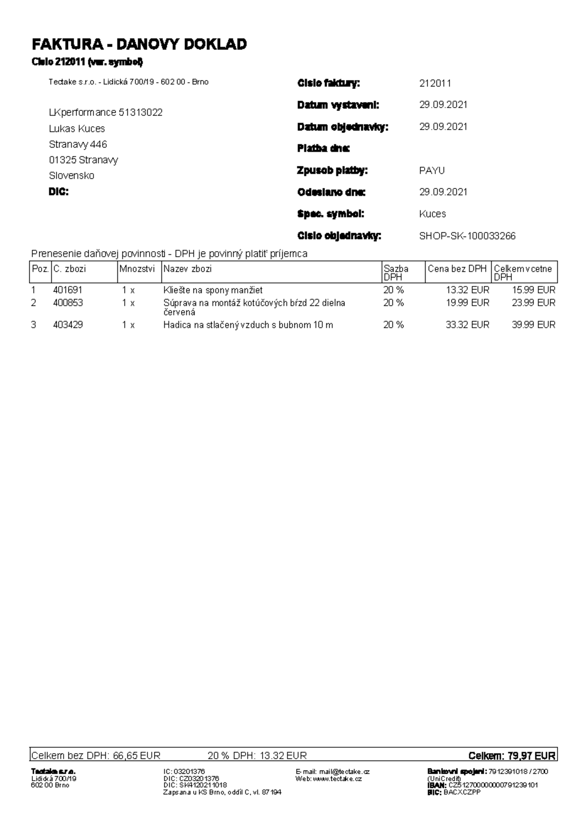 Rechnung - Nota: IIUZ - FAKTURA - DANOVY DOKLAD Cislo 212011 (var ...