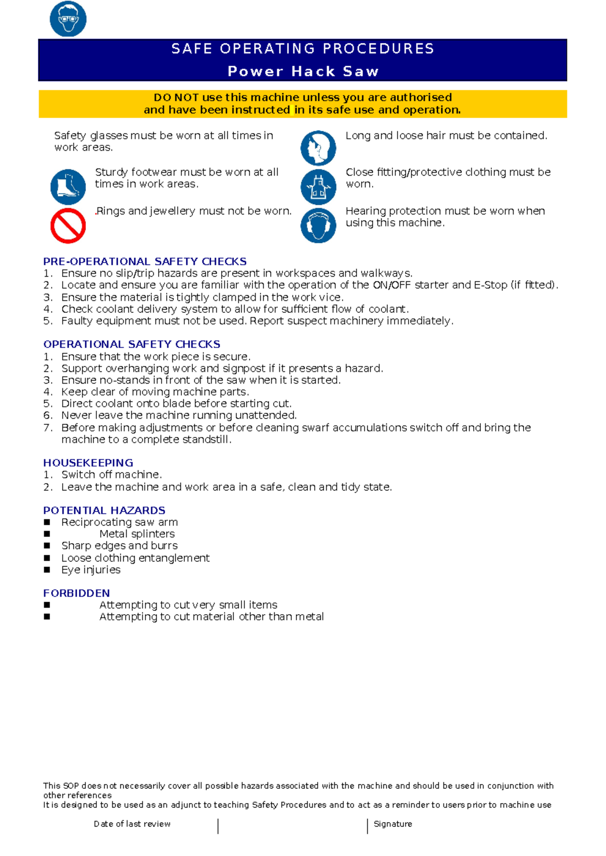 Power-Hack-Saw - Power saw safety material - S A F E O P E R A T I N G ...