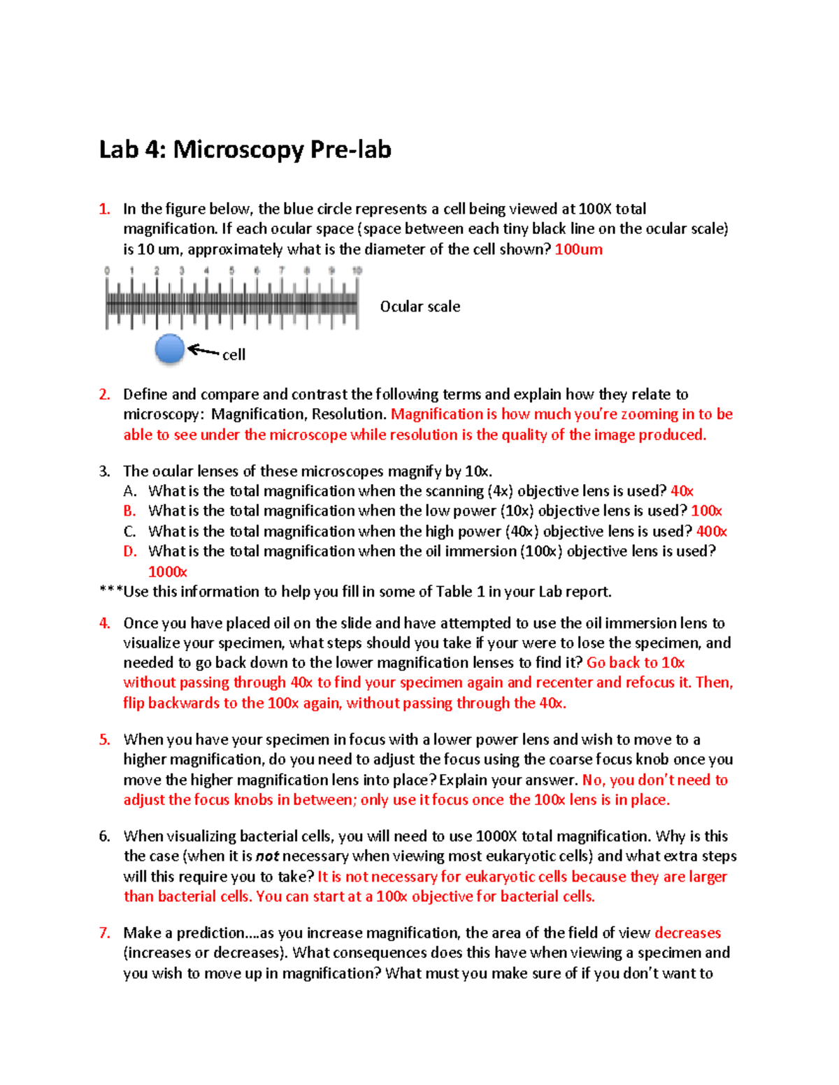 Lab 4 Microscopy Prelab - Lab 4: Microscopy Pre-lab 1. In the figure ...