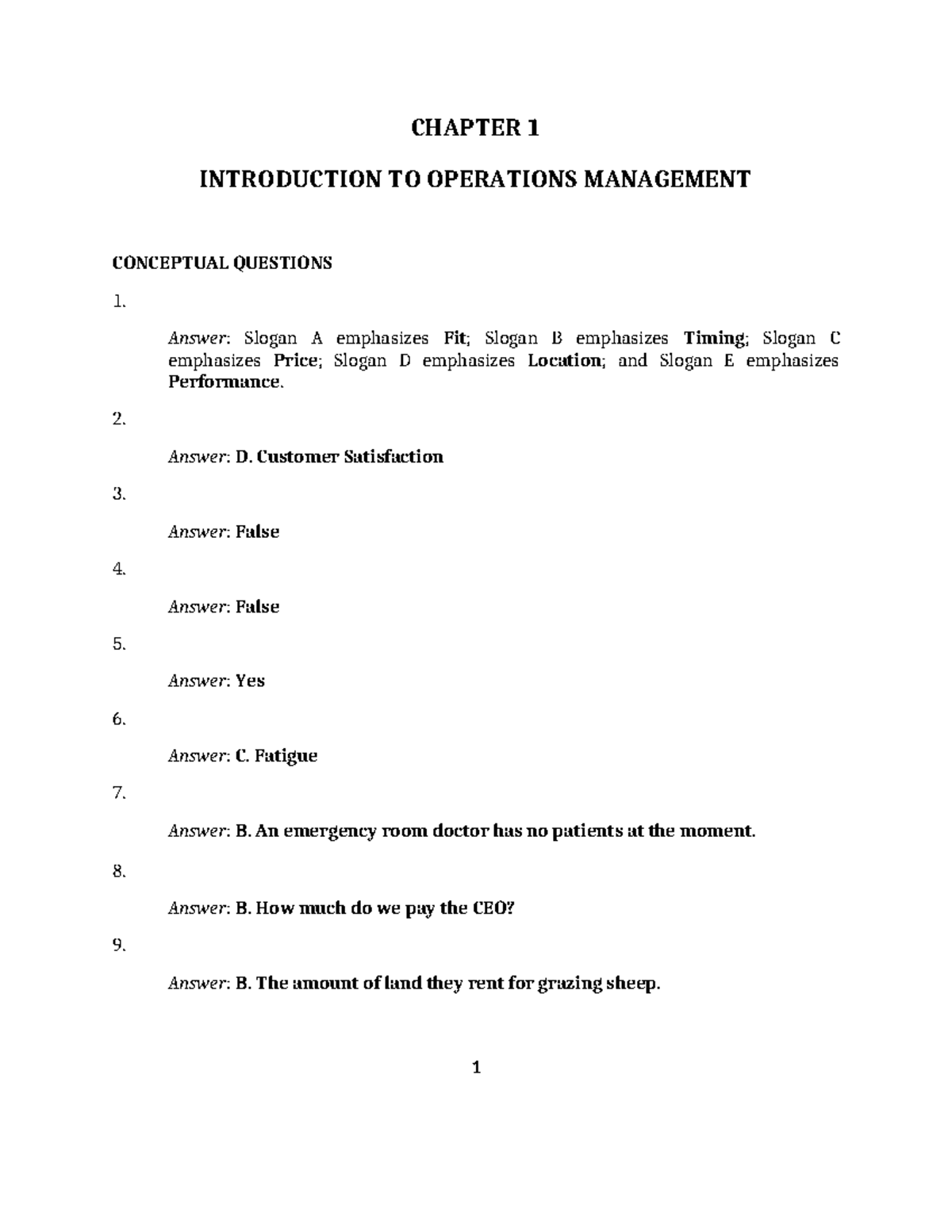 SM Cachon Terw2e Ch01 - Textbook answers - CHAPTER 1 INTRODUCTION TO OPERATIONS MANAGEMENT - Studocu