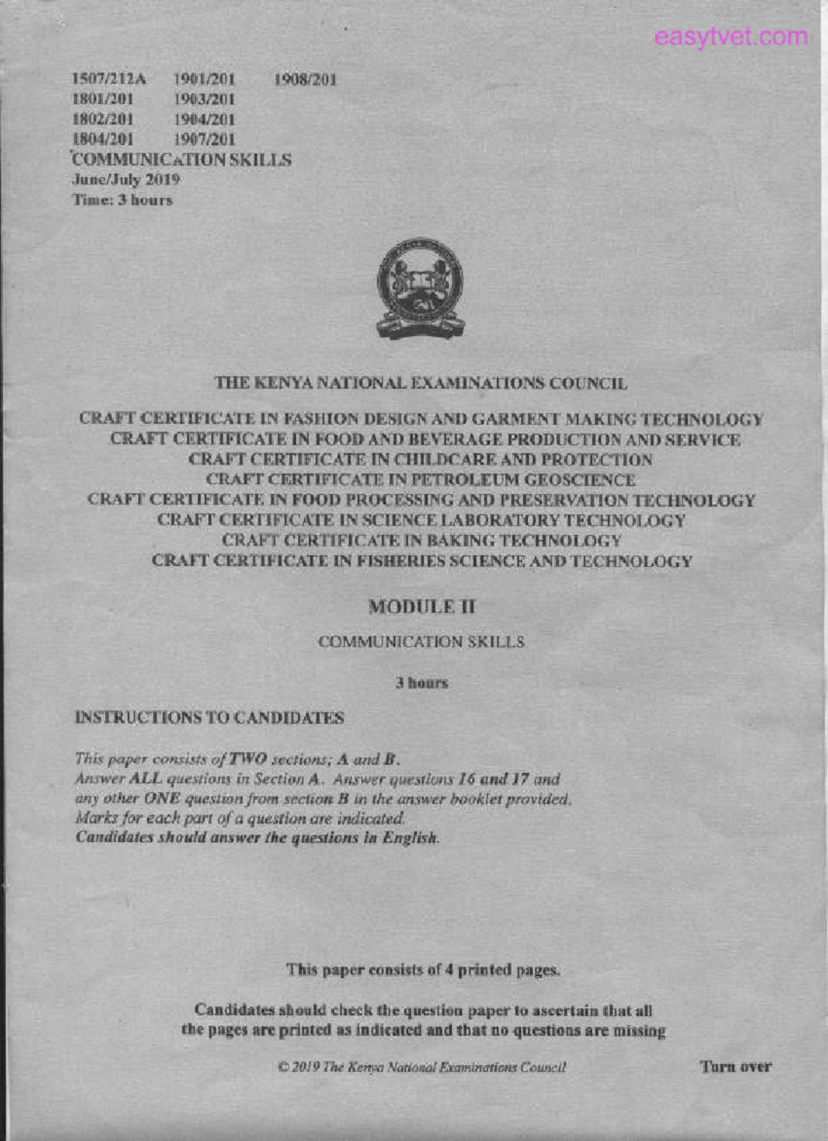 2019 july - Past paper - easytvet COMMUNICATION SKILLS 2019 Time: 3 ...