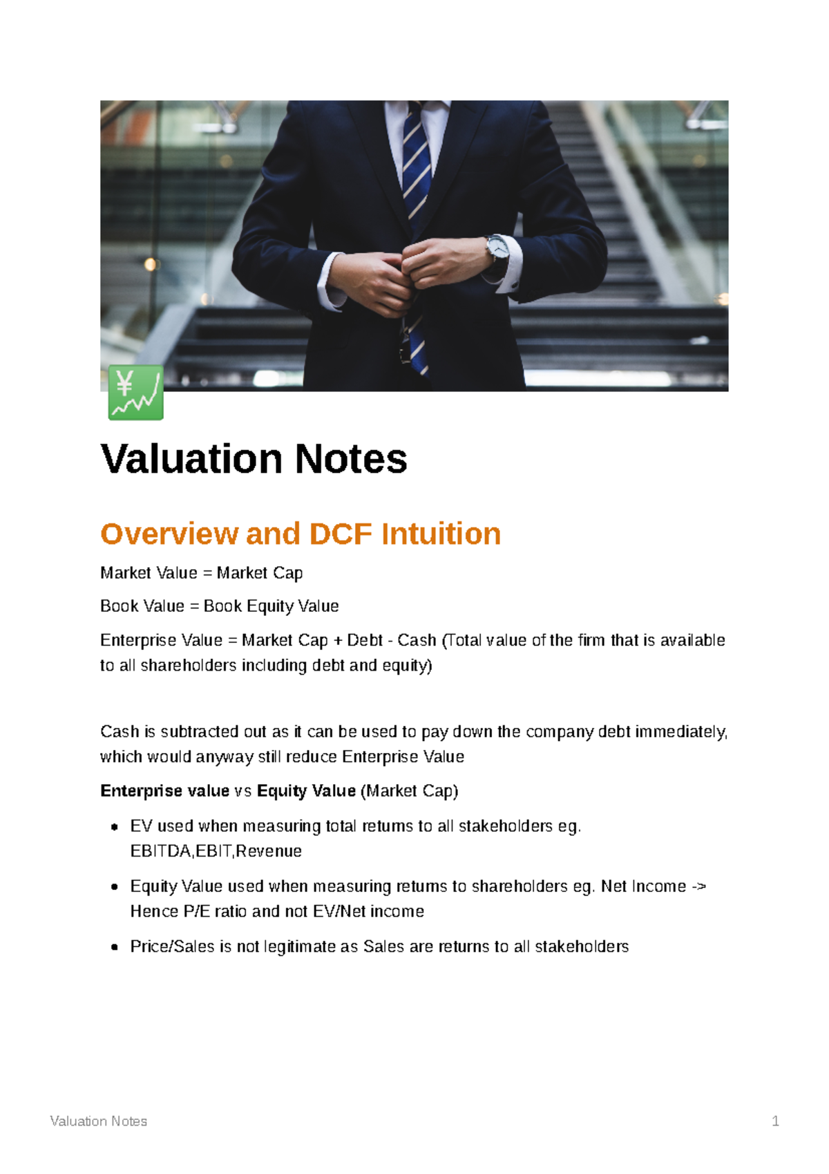 Valuation Notes - ¦ Valuation Notes Overview and DCF Intuition Market ...