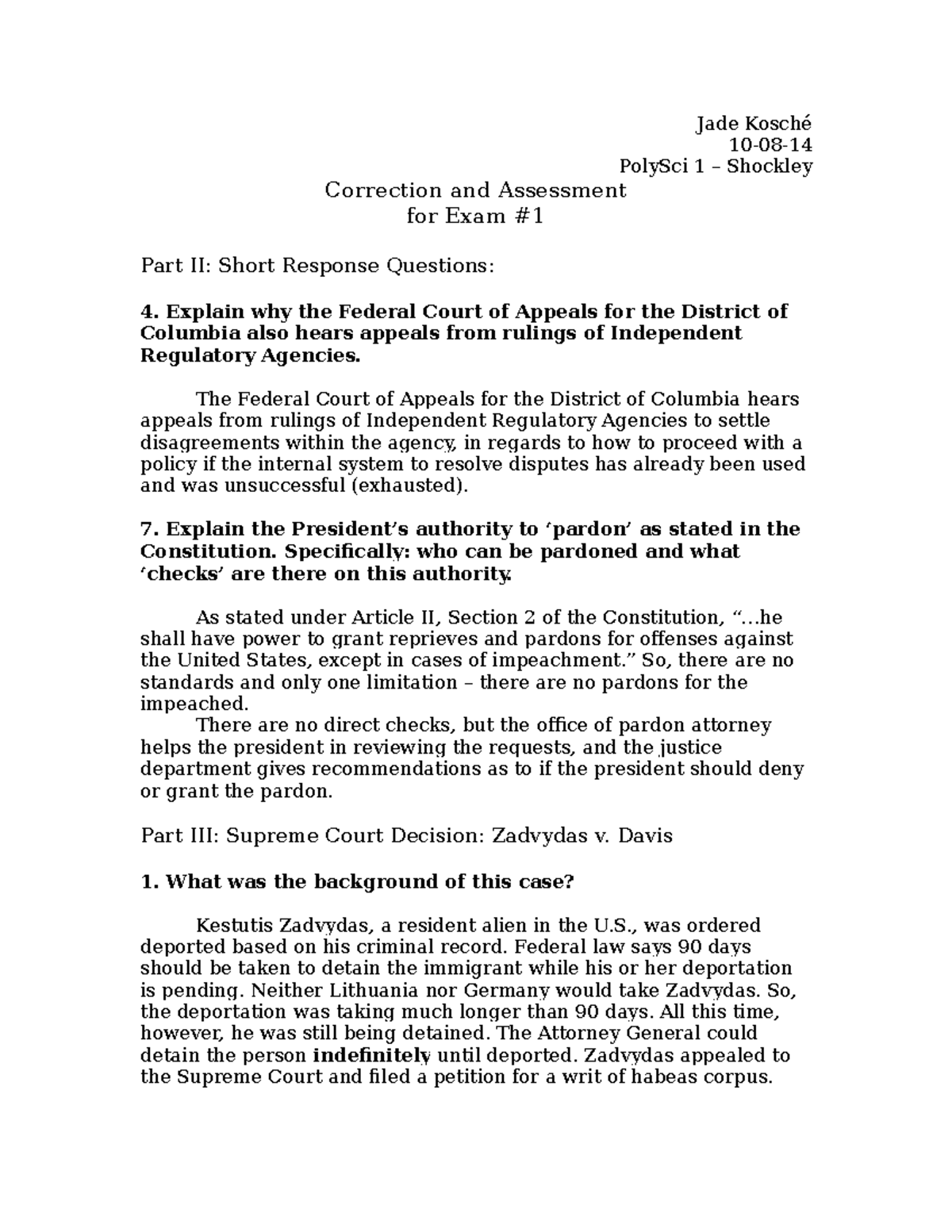 Correction and Assessment for 1st Exam - Jade Kosché 10-08- PolySci 1 ...