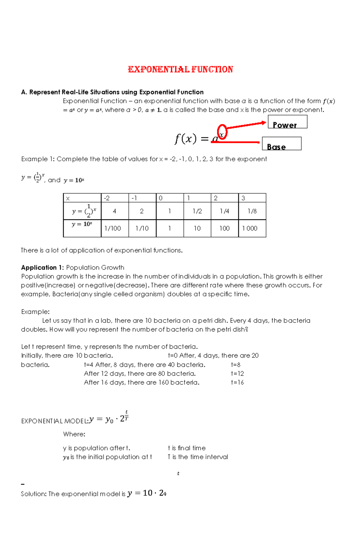3 - None - EXPONENTIAL FUNCTION A. Represent Real-Life Situations using Exponential Function ...