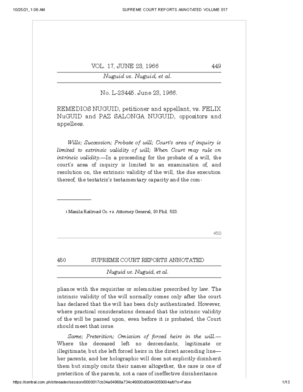 168. Nuguid v. Nuguid - Succession, Philippine Law School, Law student ...