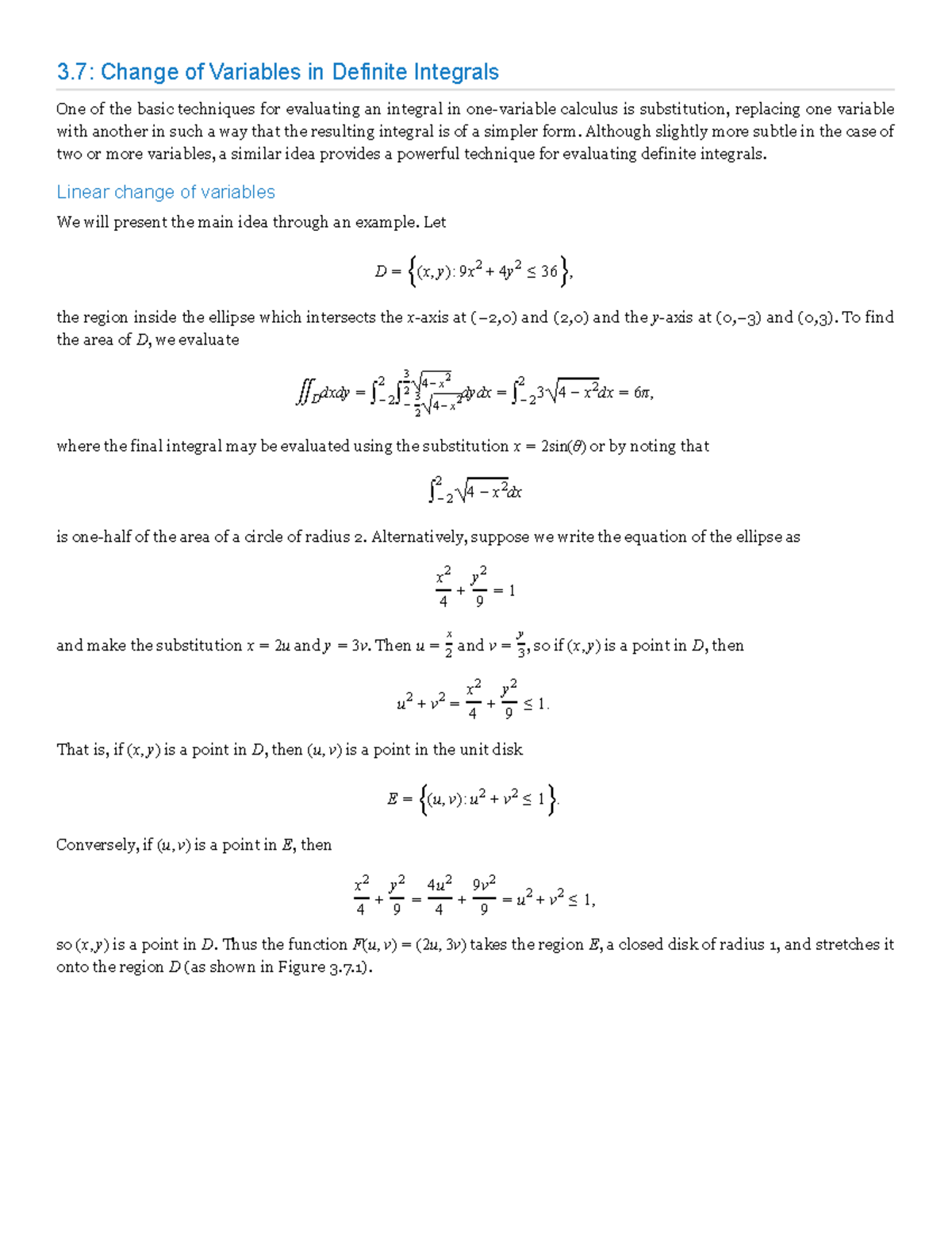 3.7 Change of Variables in Definite Integrals - Although slightly more ...