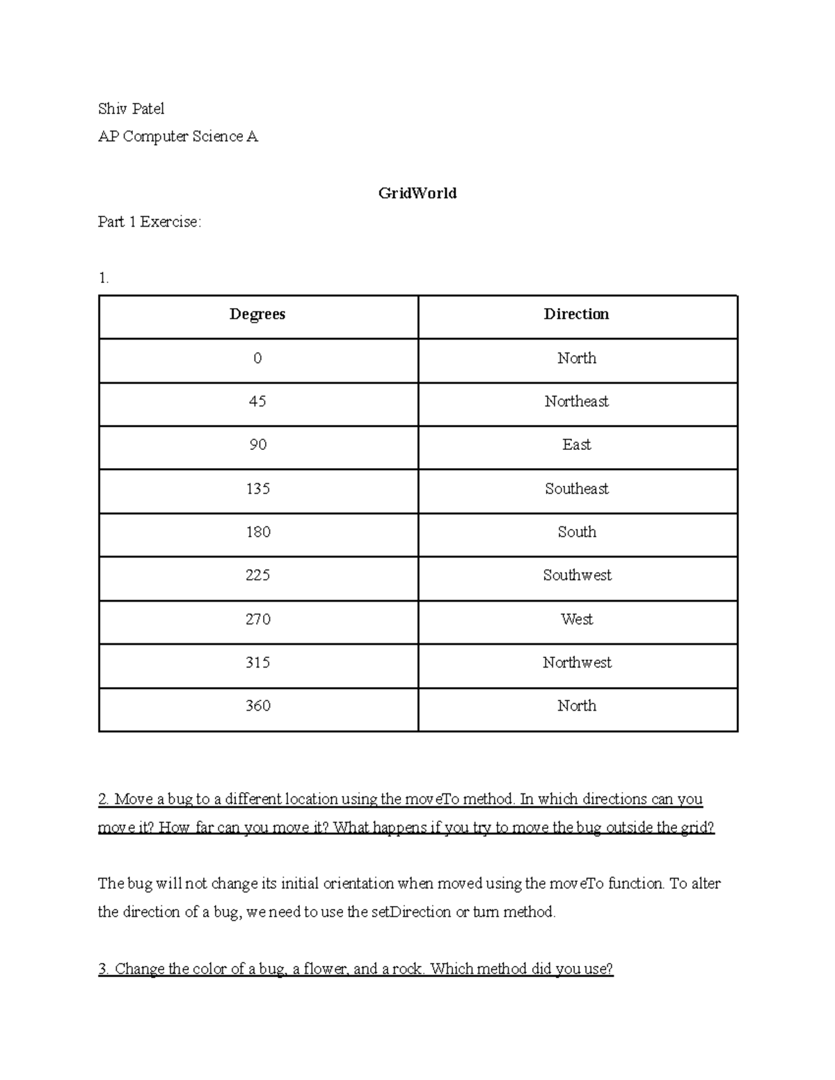 Grid World - Shiv Patel AP Computer Science A GridWorld Part 1 Exercise ...