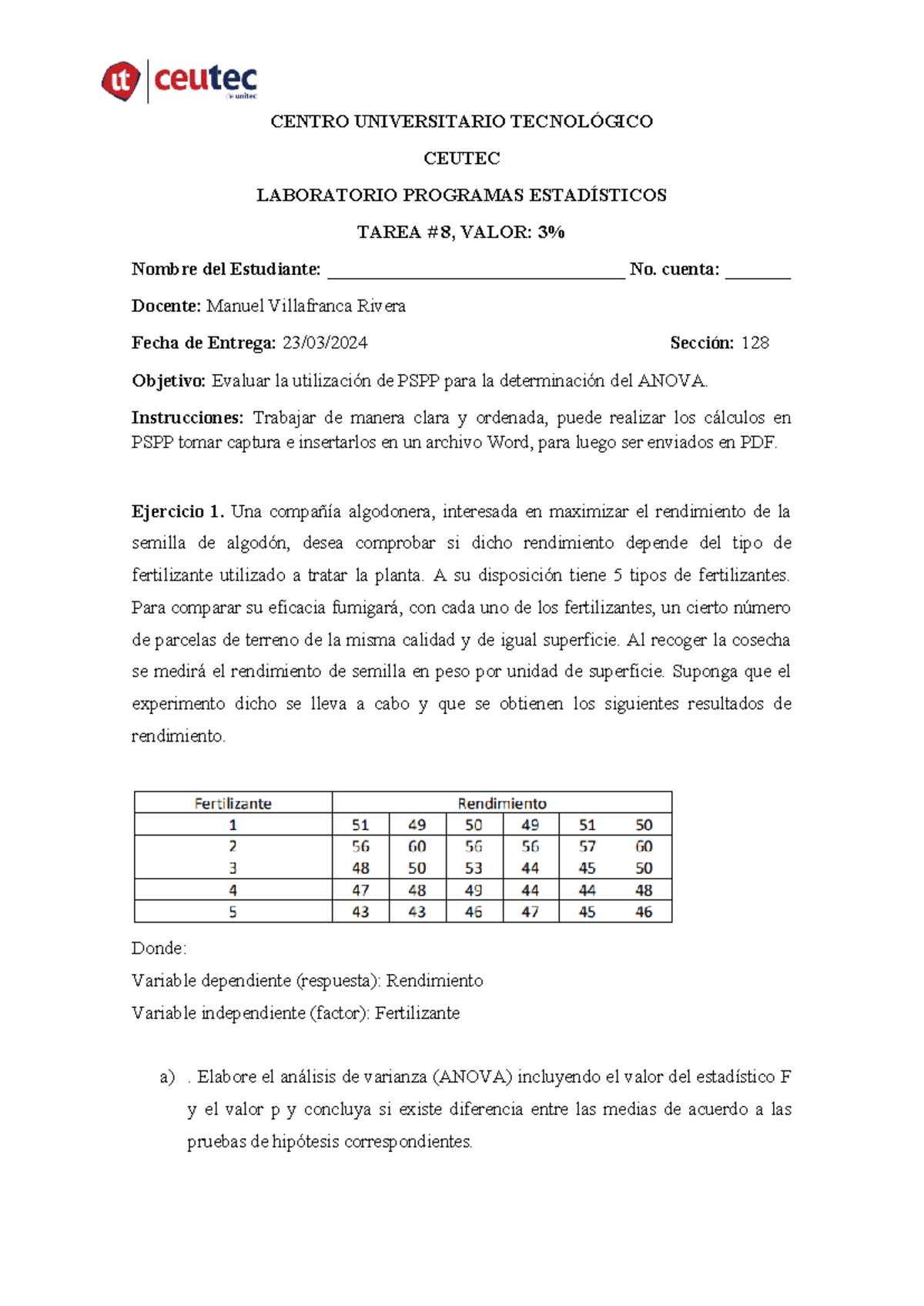 Tarea 8, Laboratorios Programas Estadísticos - CENTRO UNIVERSITARIO ...