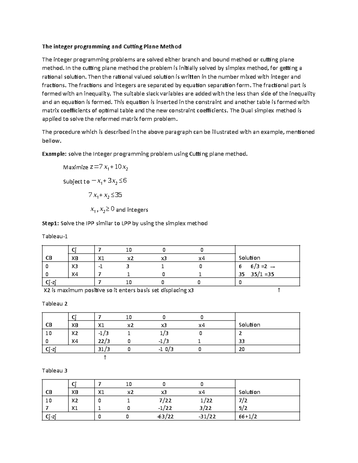 Lect9 cutting plane method - The integer programming and Cutting Plane Method The integer - Studocu