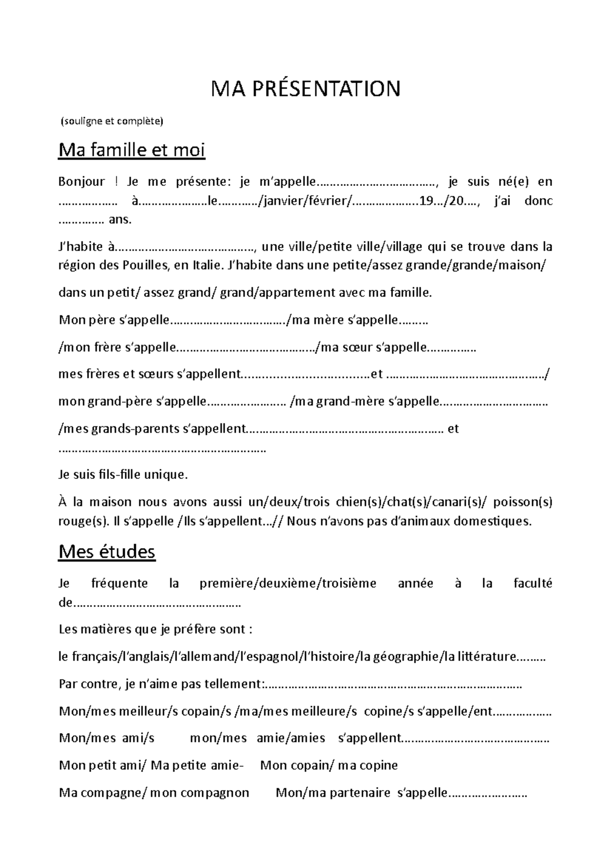 Ma présentation- lingua e traduzione francese 1- 2021/2022 - MA ...