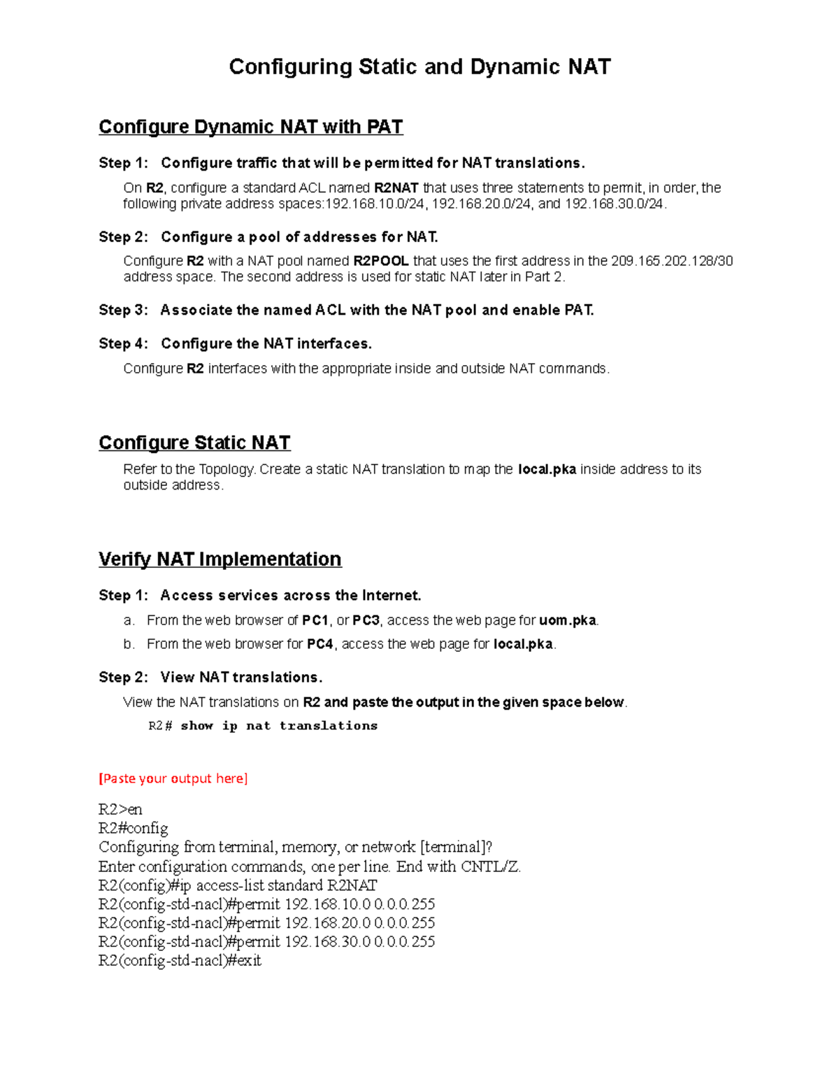 09configuring Nat Chathushka Randika Configuring Static And Dynamic Nat Configure Dynamic