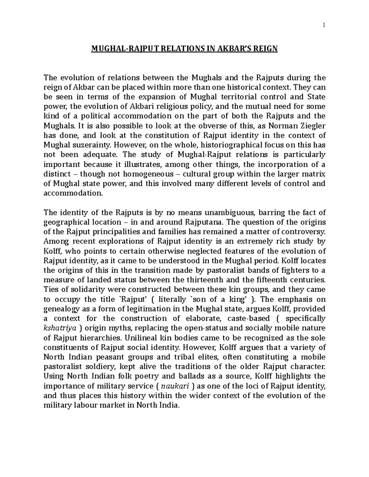 Akbar-Rajput relation - MUGHAL-RAJPUT RELATIONS IN AKBAR’S REIGN The ...