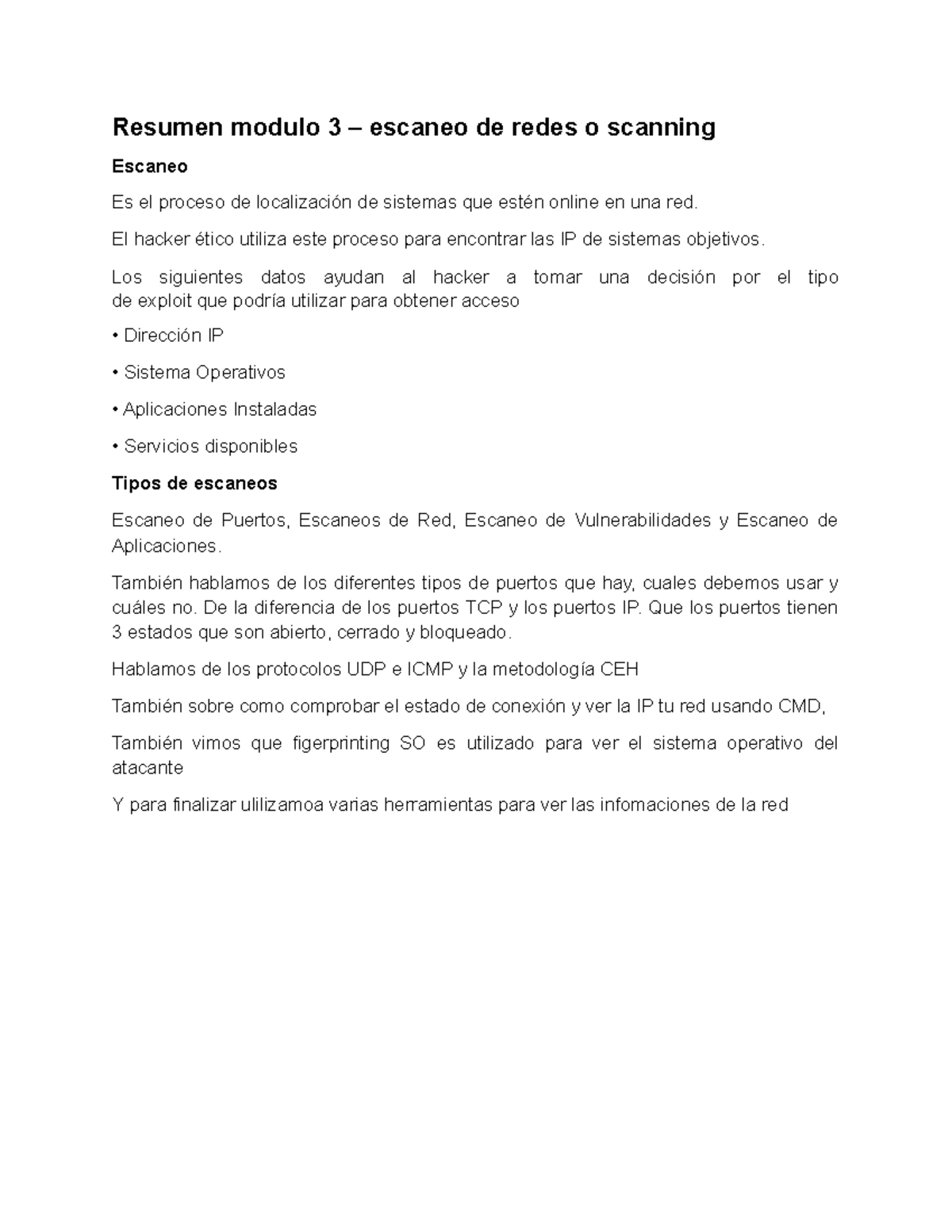 Resumen modulo 3 - El hacker ético utiliza este proceso para encontrar las IP de sistemas ...