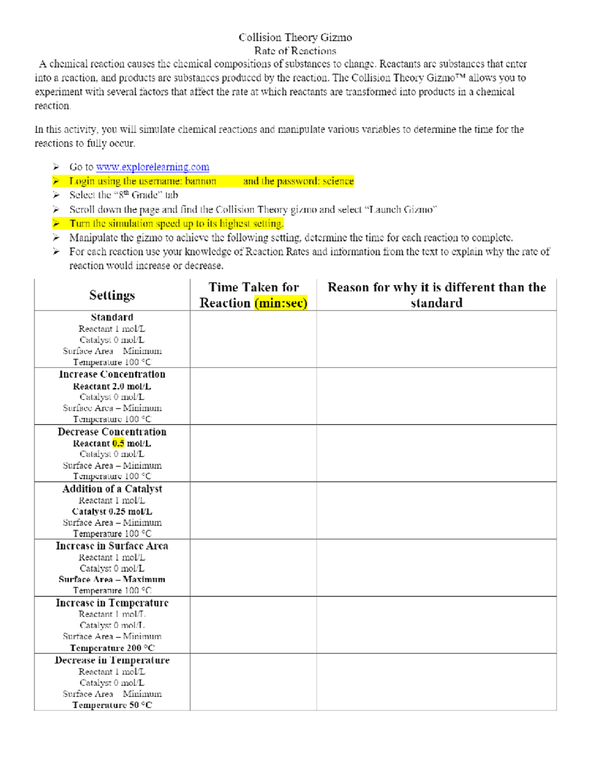 Collision theory gizmo - Chemical Engineering - Studocu