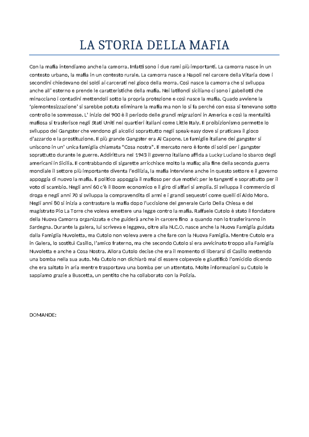 LA Storia Della Mafia - LA STORIA DELLA MAFIA Con la mafia intendiamo ...