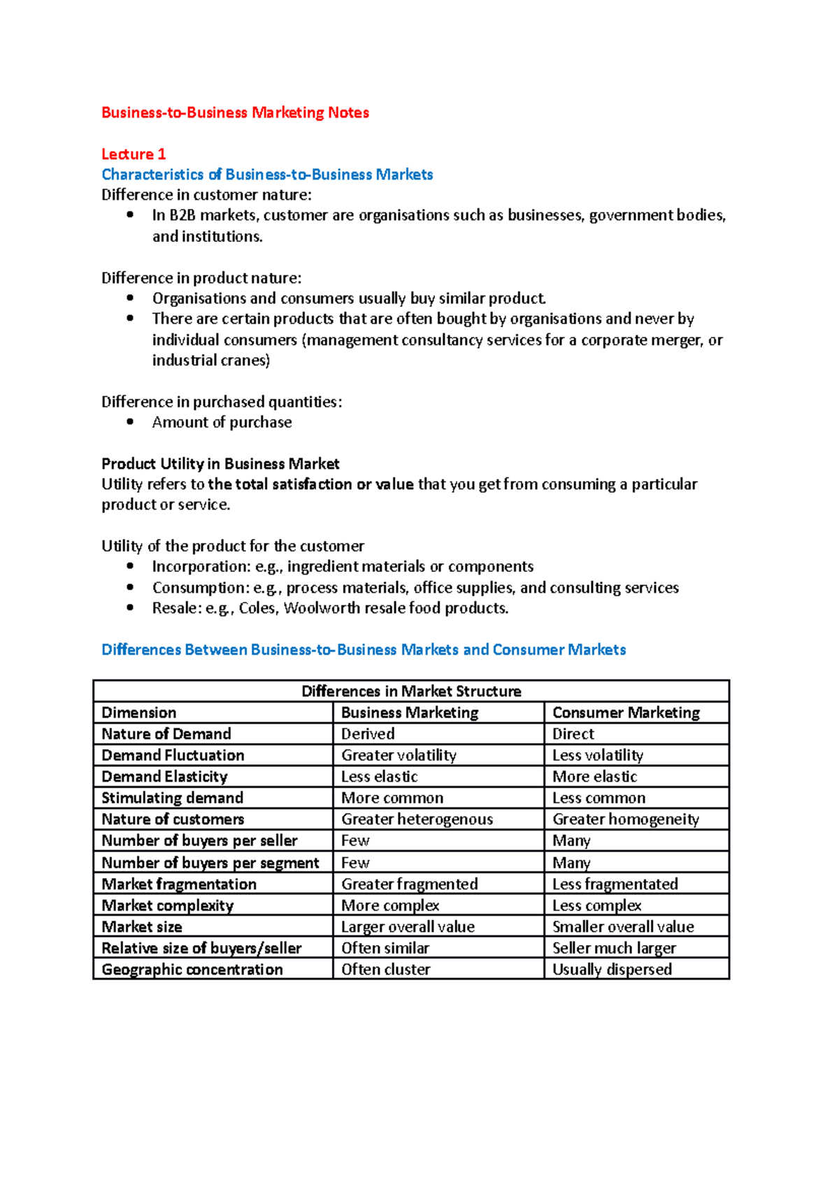 Business to Business Marketing Lecture Notes 1-3 - Business-to-Business ...