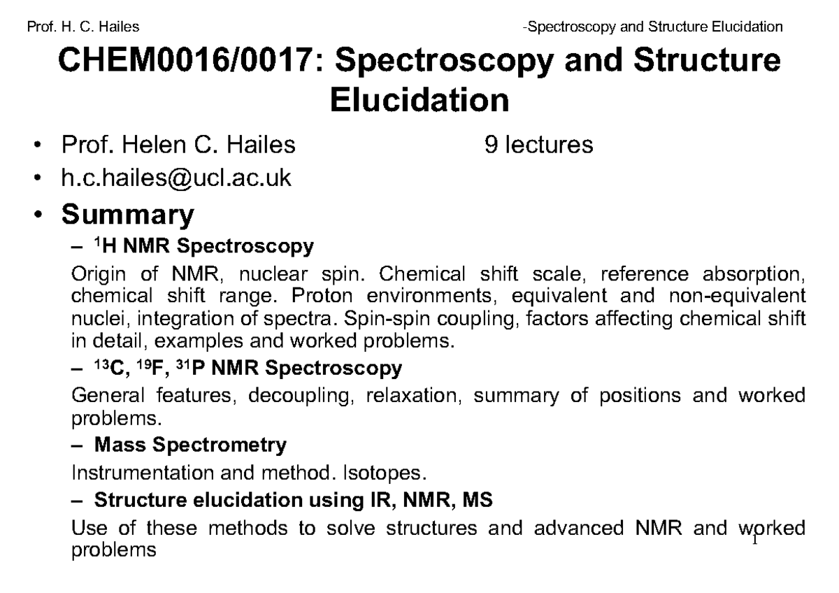 Exam 2011 - Prof. H. C. Hailes CHEM2201-Spectroscopy and Structure ...