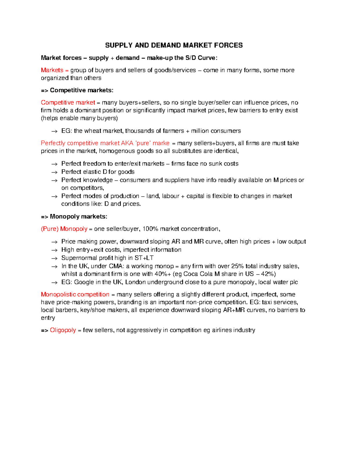 Supply and Demand Market Forces (and types of markets) - SUPPLY AND ...