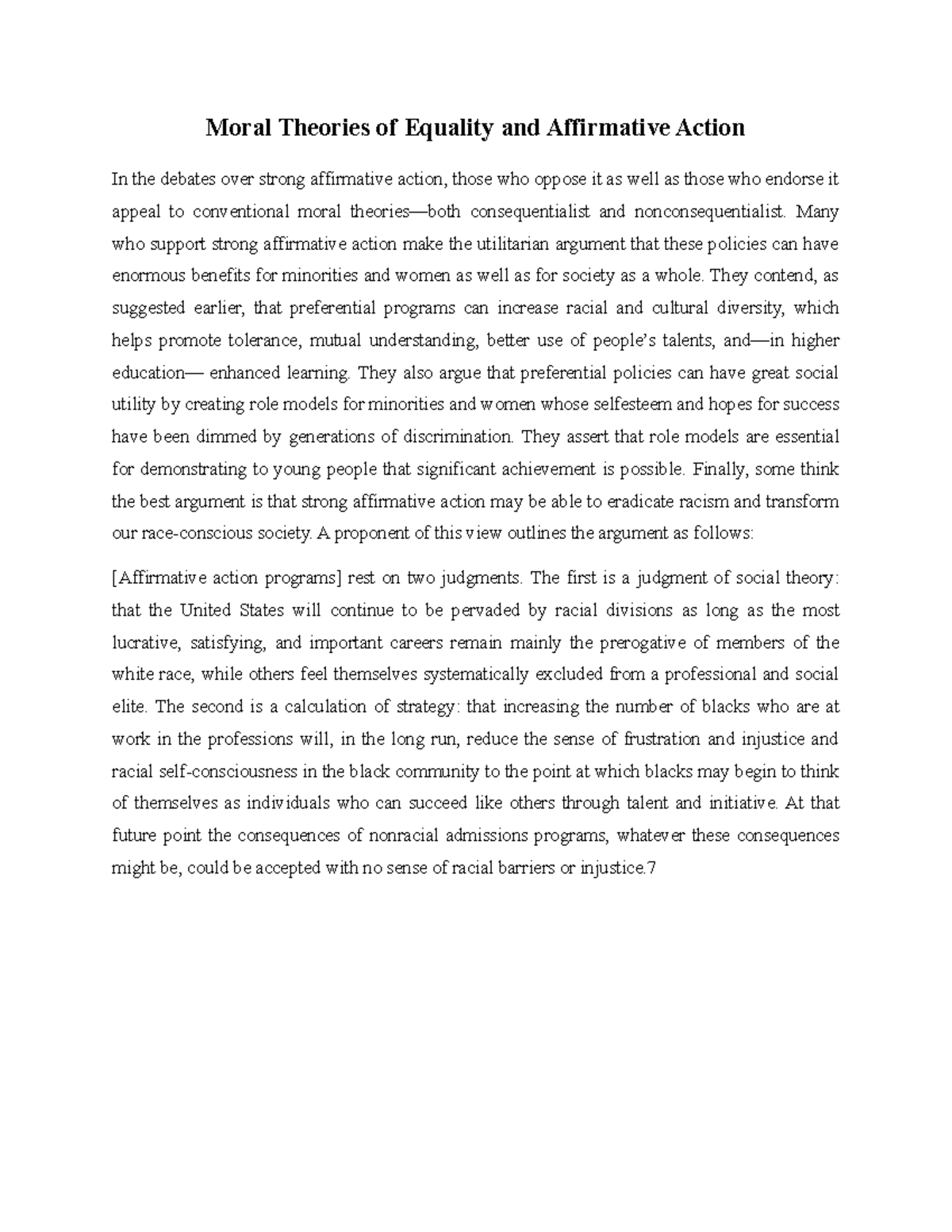 Moral Theories of Equality and Affirmative Action - Many who support ...