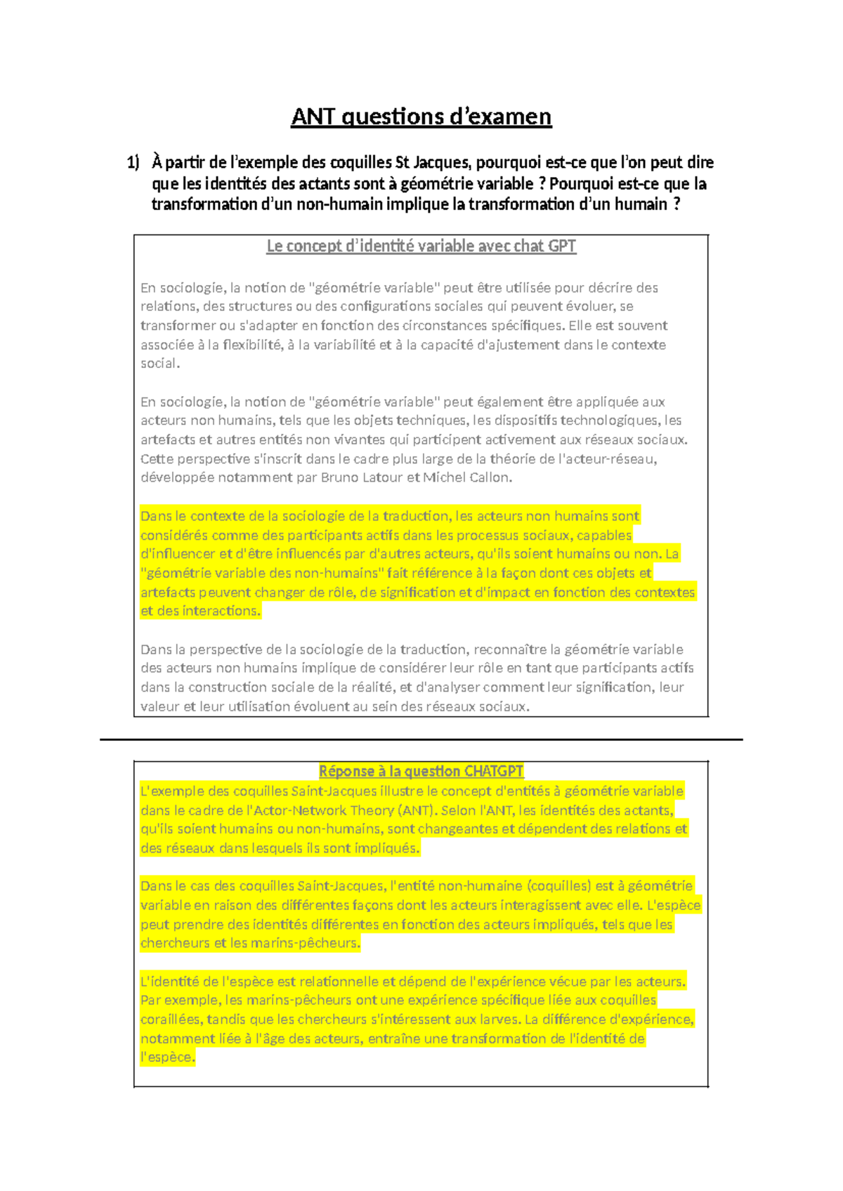 ANT questions d'examen - ANT questions d’examen 1) À partir de l’exemple des coquilles St ...