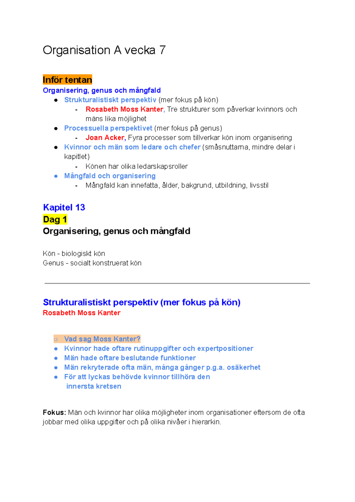 Organisation A vecka 7 - Sammanfattade anteckningar - Organisation A ...