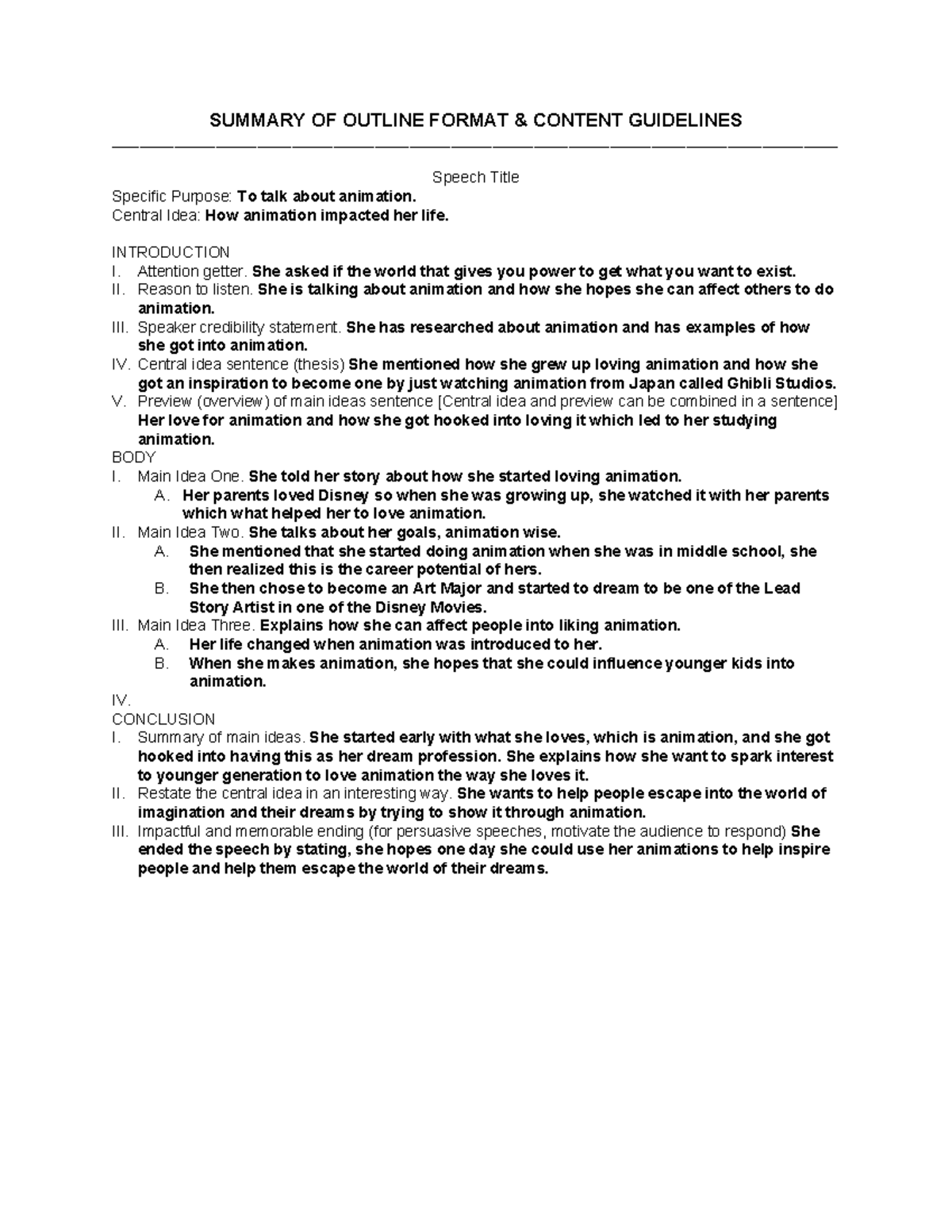 Post #2 Outline Practice - SUMMARY OF OUTLINE FORMAT & CONTENT ...