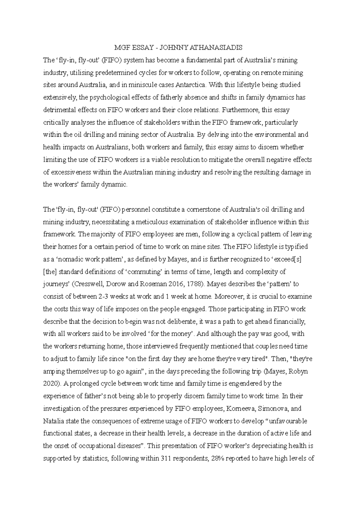 MGF ESSAY FULL 1500 words - MGF ESSAY - JOHNNY ATHANASIADIS The ‘fly-in ...