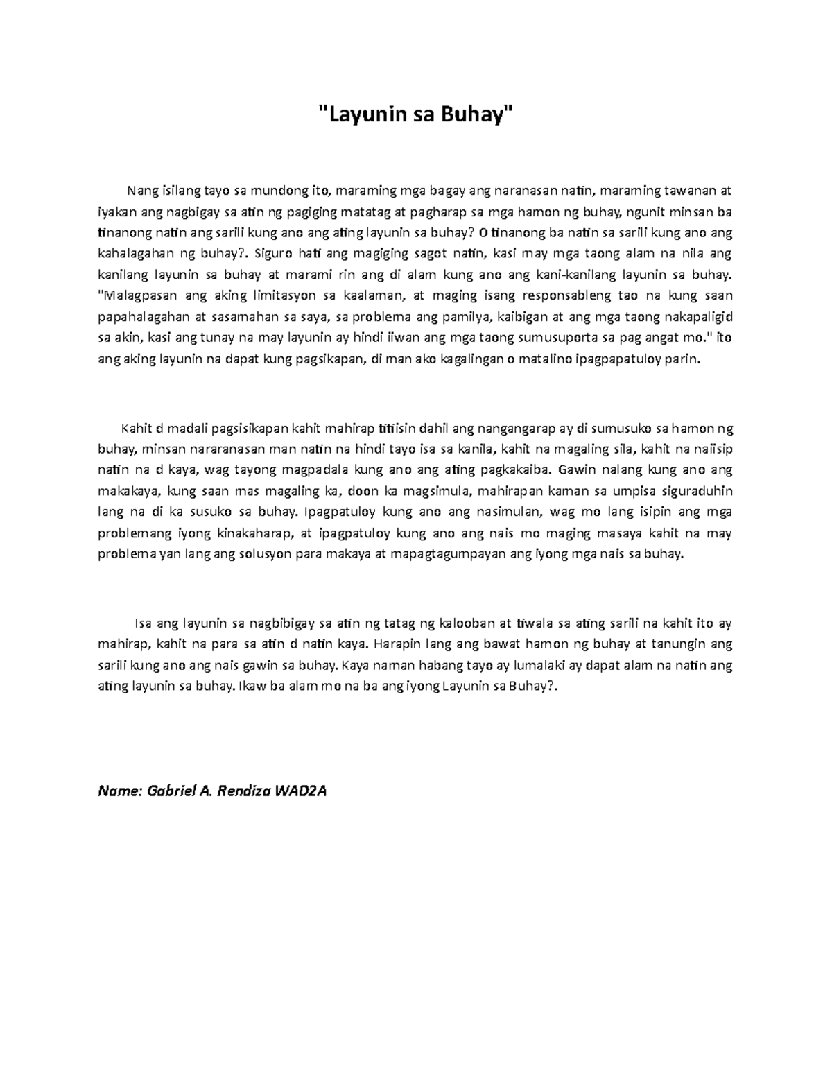 Layunin sa Buhay-WPS Office - "Layunin sa Buhay" Nang isilang tayo sa ...