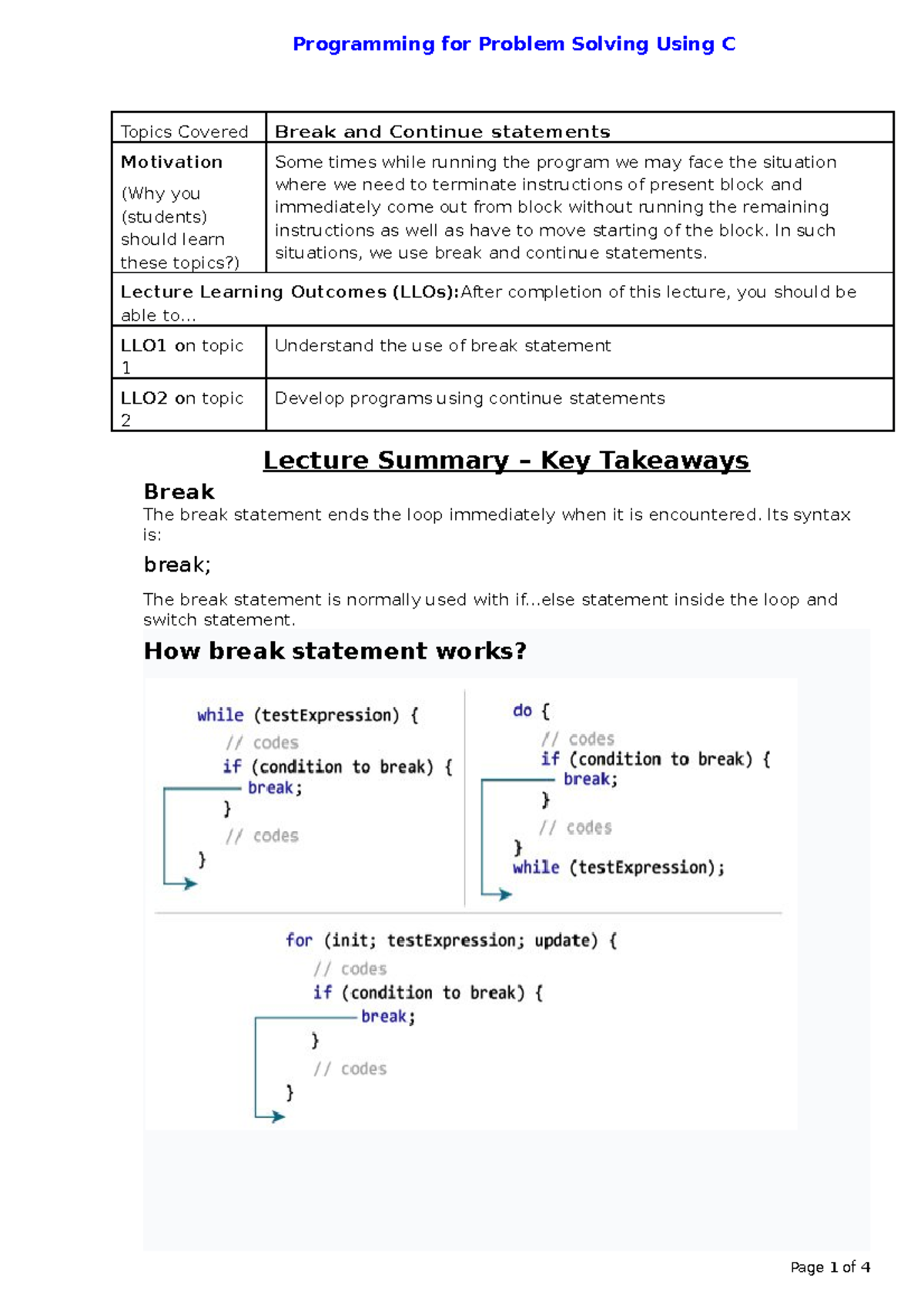 Break and Continue statements - Topics Covered Break and Continue ...