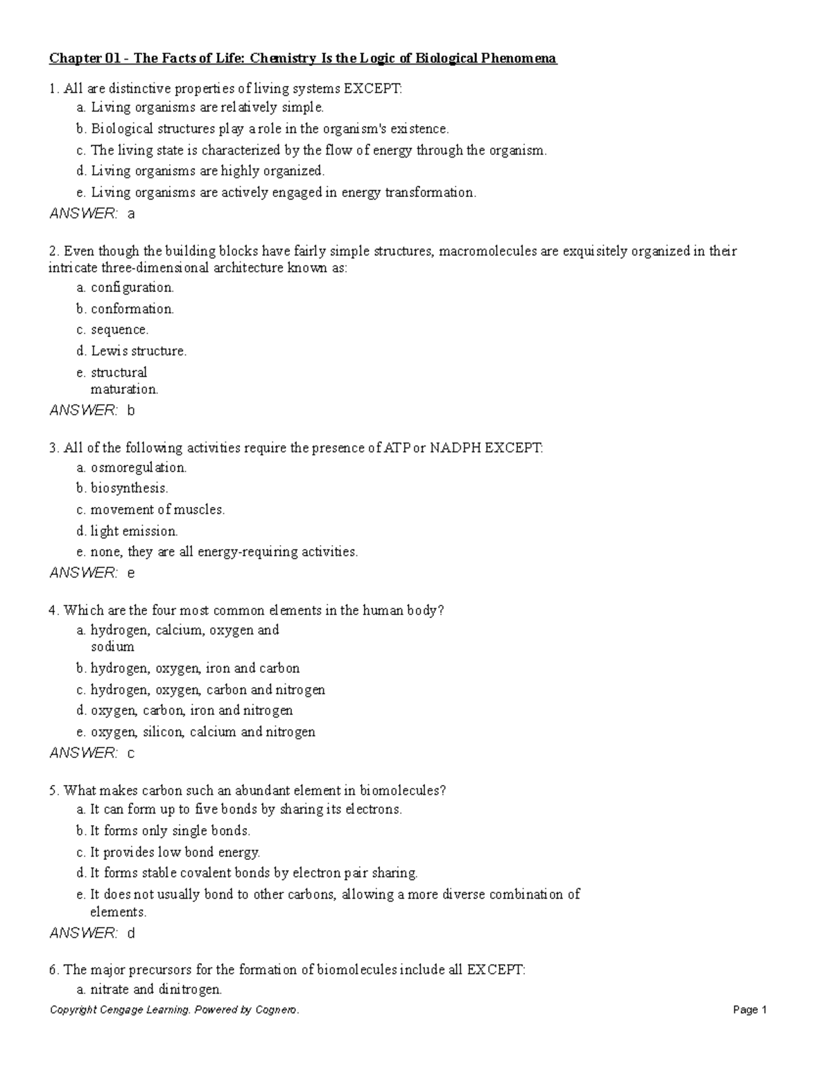 Chapter 01 The Facts of Life Chemistry Is the Logic of Biological ...