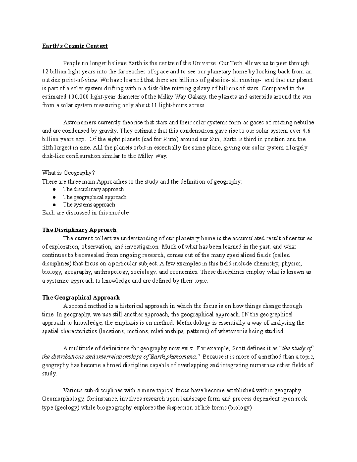 Module 1-6 - Earth's Cosmic Context People no longer believe Earth is ...