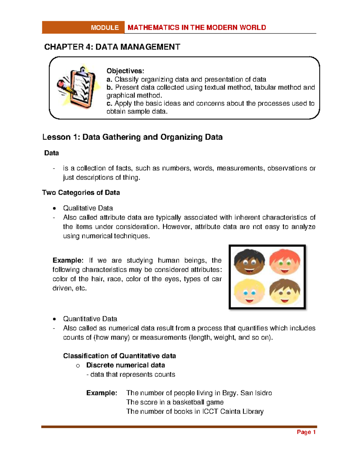 Chapter 4 - Data Management - CHAPTER 4: DATA MANAGEMENT Objectives: a ...
