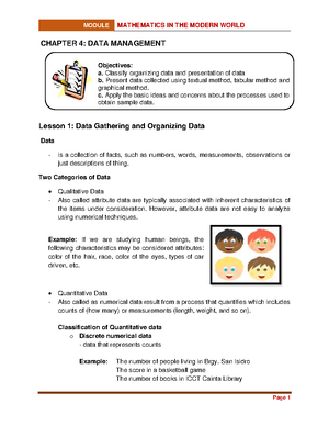 Chapter 5- Statistics - CHAPTER 5: STATISTICS Objectives: a. Identify ...