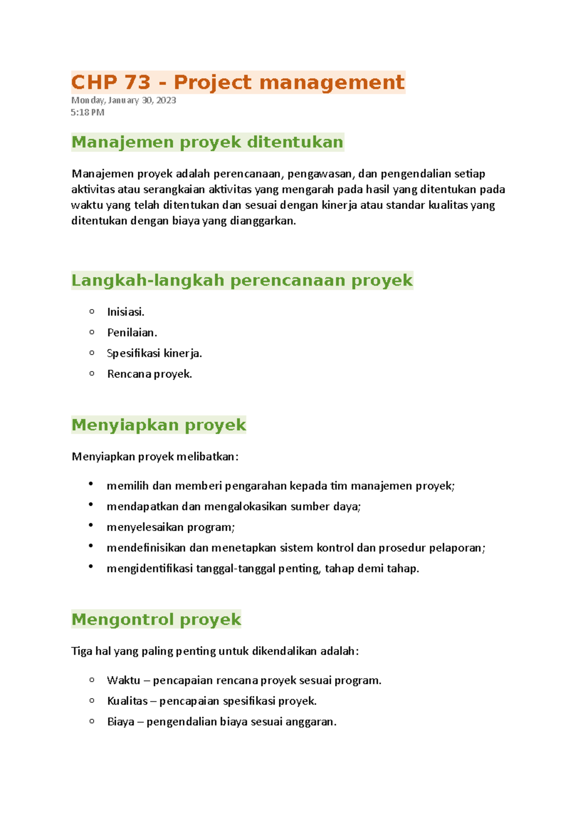 Summary_CHP 73 - Project management - CHP 73 - Project management ...